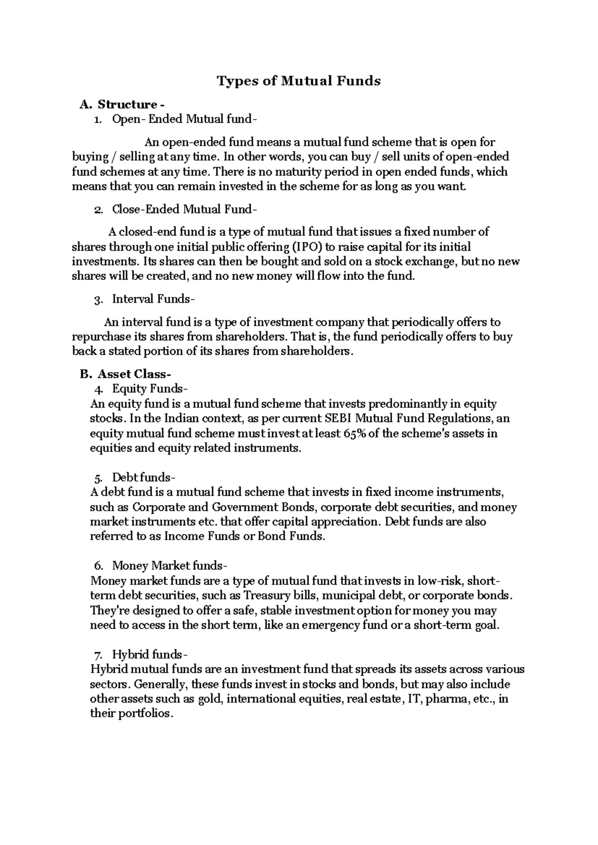 Module-2,Week 3- Mutual Funds - Types of Mutual Funds A. Structure - 1 ...