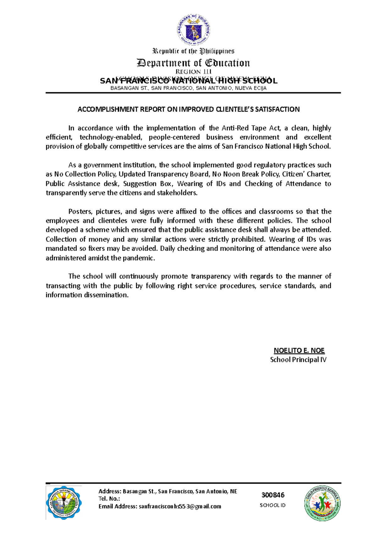 Early - Copy - Copy - A report for registration - 300846 SCHOOL ID SAN ...