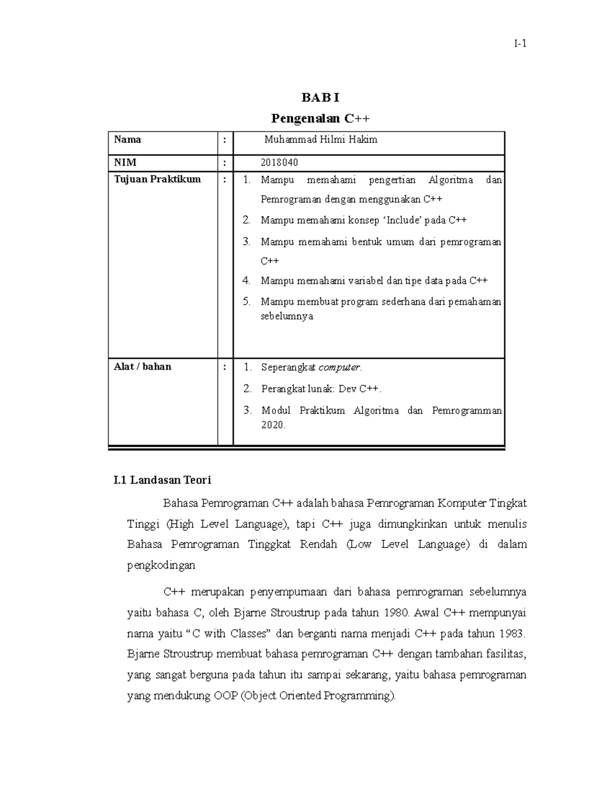 2018 040 Muhammad Hilmi Hakim Laporan BAB 1 Revisi 2 - BAB I Pengenalan ...