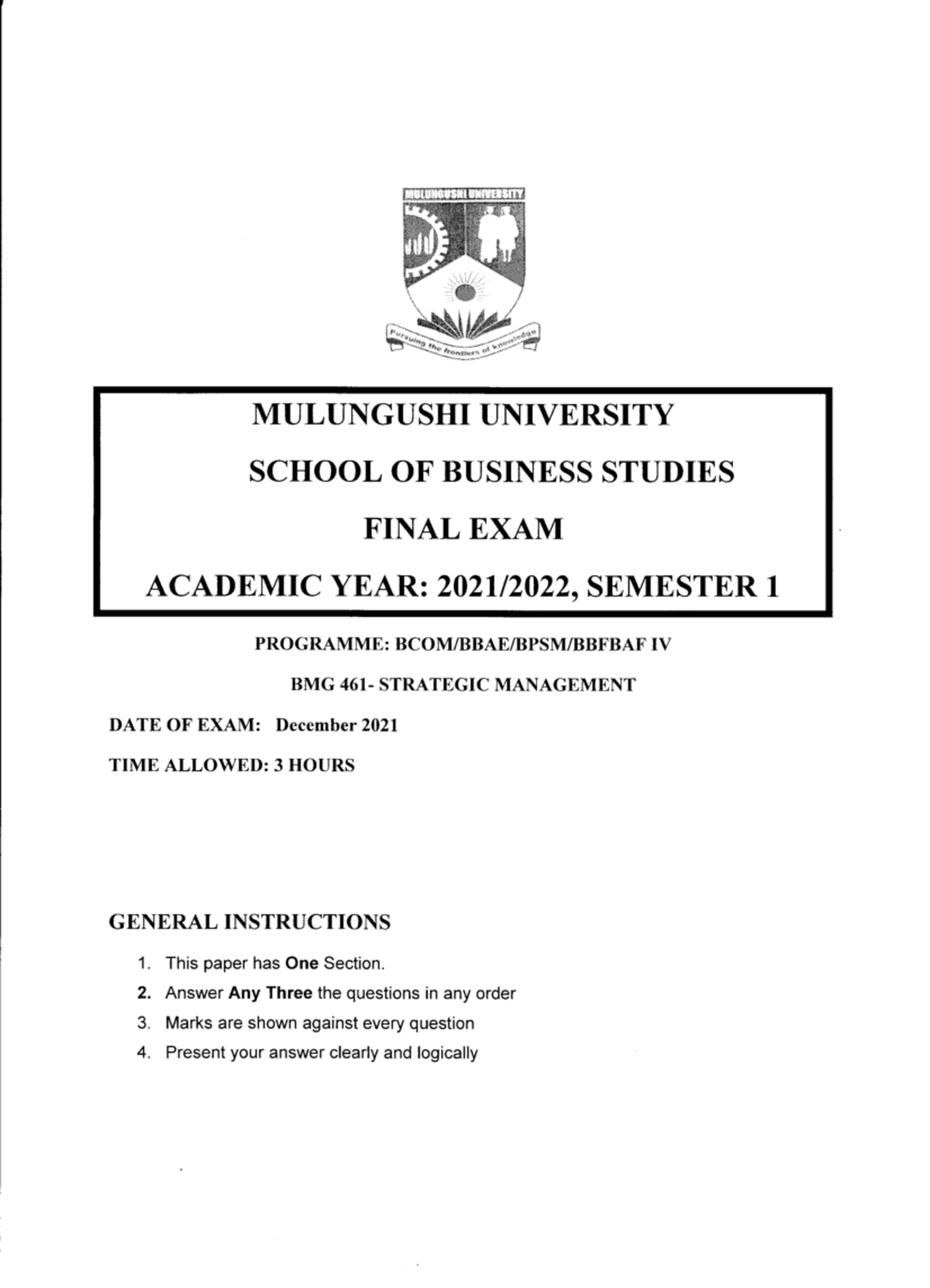 BMG 461 December, 2021 - Study material - Strategic Management - Studocu
