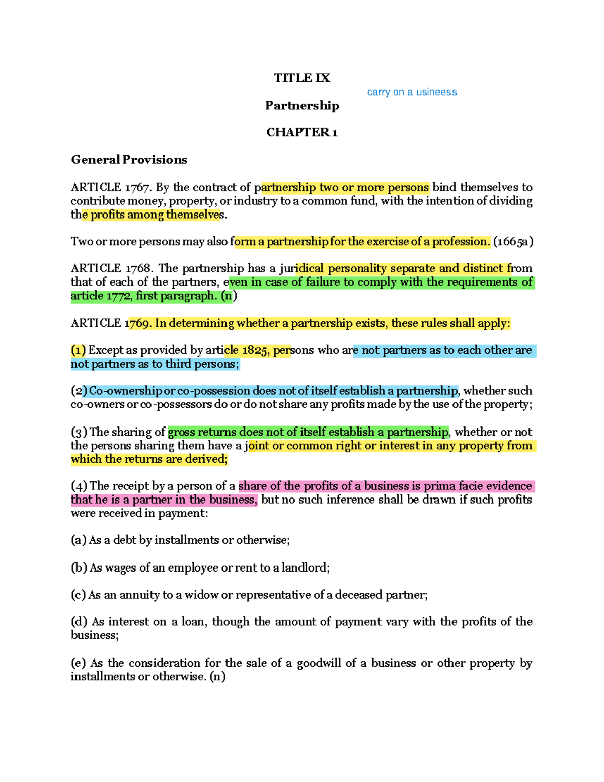 Civil Code-Book IV Title-IX-Partnership - TITLE IX Partnership CHAPTER ...