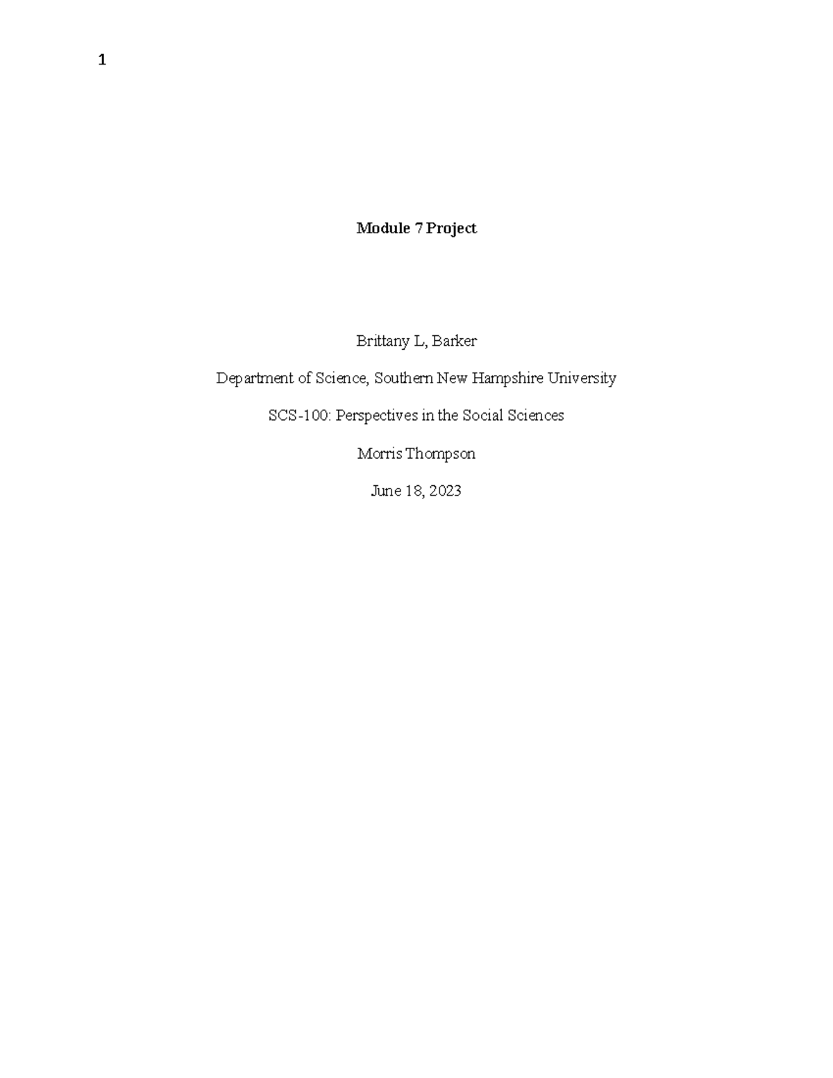 Module 7 Project - Module 7 Project Brittany L, Barker Department of ...