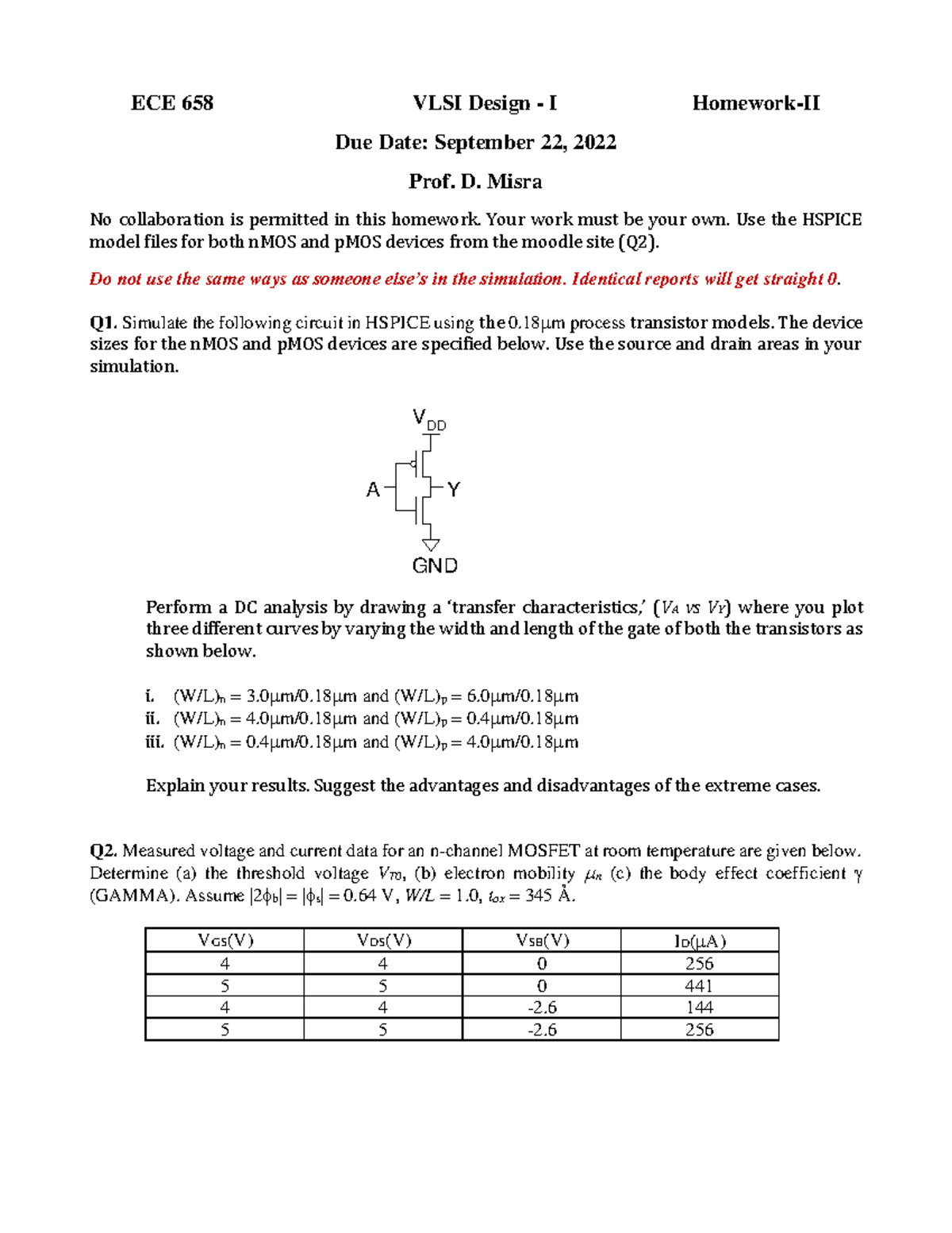 HW-2 f22 - homework 2 - ECE 658 VLSI Design - I Homework-II Due Date ...