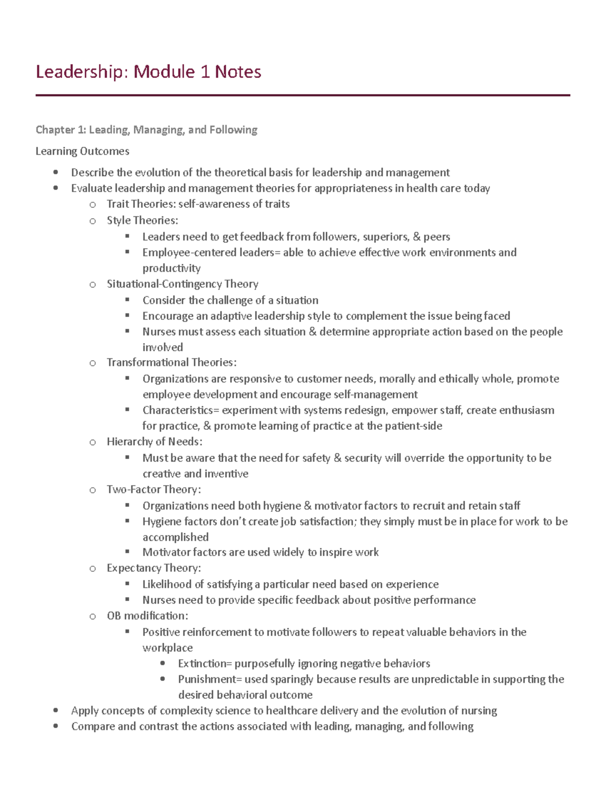 Module 1 Notes - Leadership: Module 1 Notes Chapter 1: Leading ...