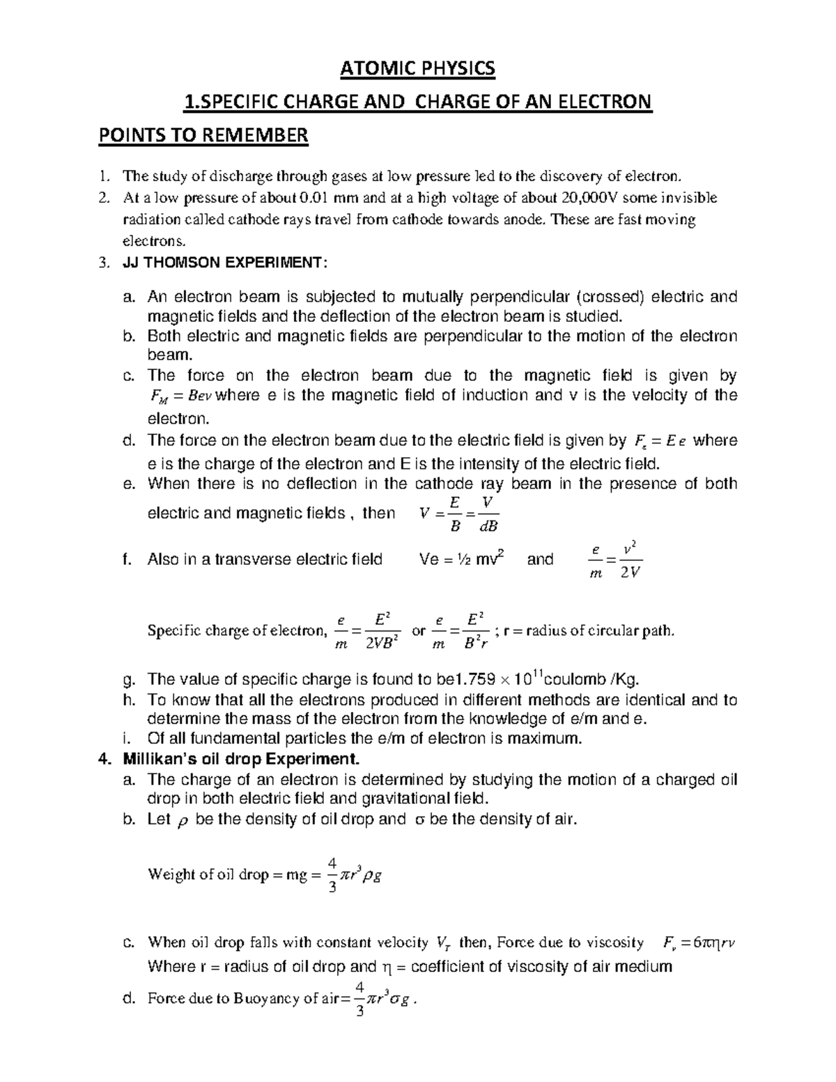 365SM 36509 1 Specific charge - ATOMIC PHYSICS 1 CHARGE AND CHARGE OF ...