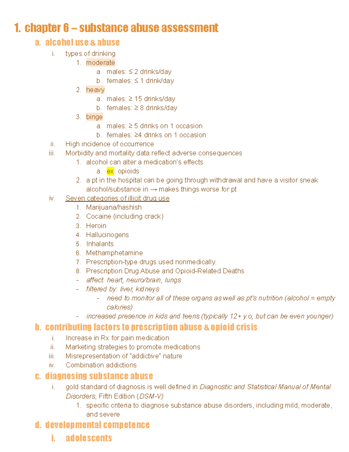 Meapn health assessments notes for exam 2 - 1. chapter 6 – substance ...