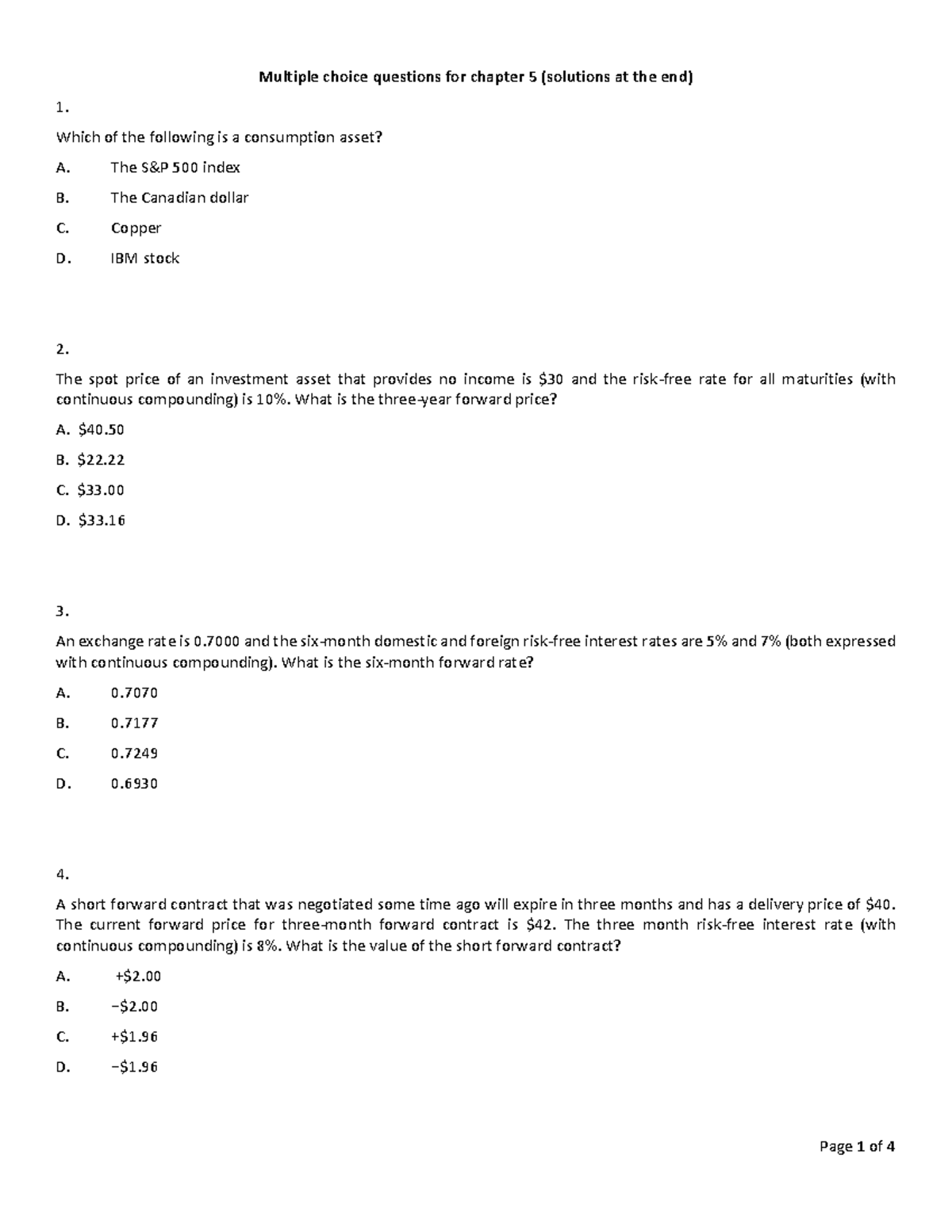 Seance 5b mult choices chap5 anglo with solutions - Multiple choice ...