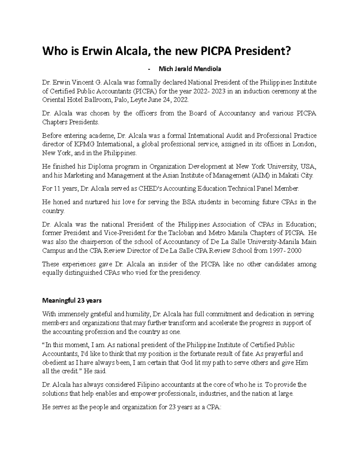 News Article - None - Who is Erwin Alcala, the new PICPA President ...