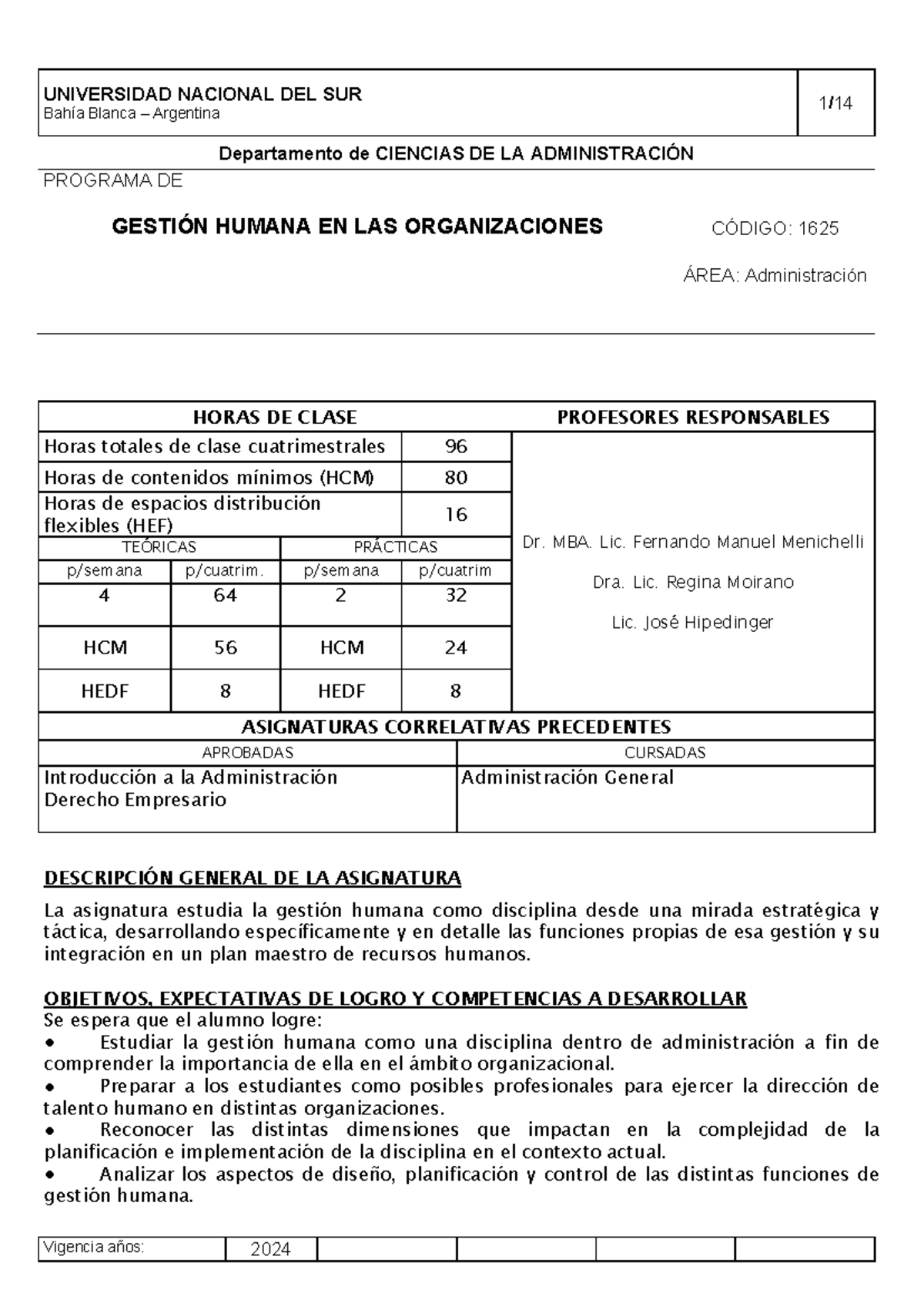 Programa de Gestion Humana - Bahía Blanca – Argentina 1 / 14 ...