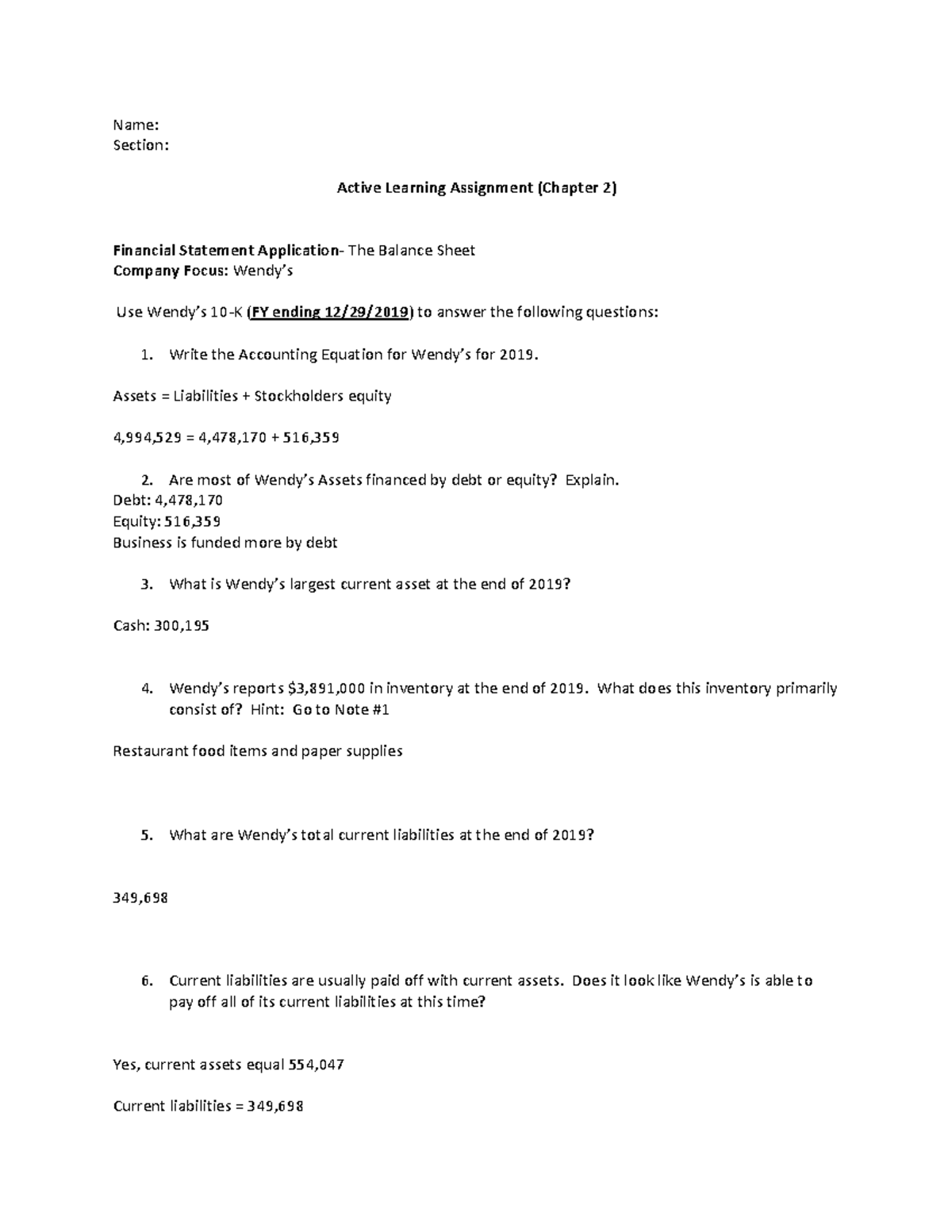 Chapter 2 Active Learning Assignment - Name: Section: Active Learning Assignment (Chapter 2 ...