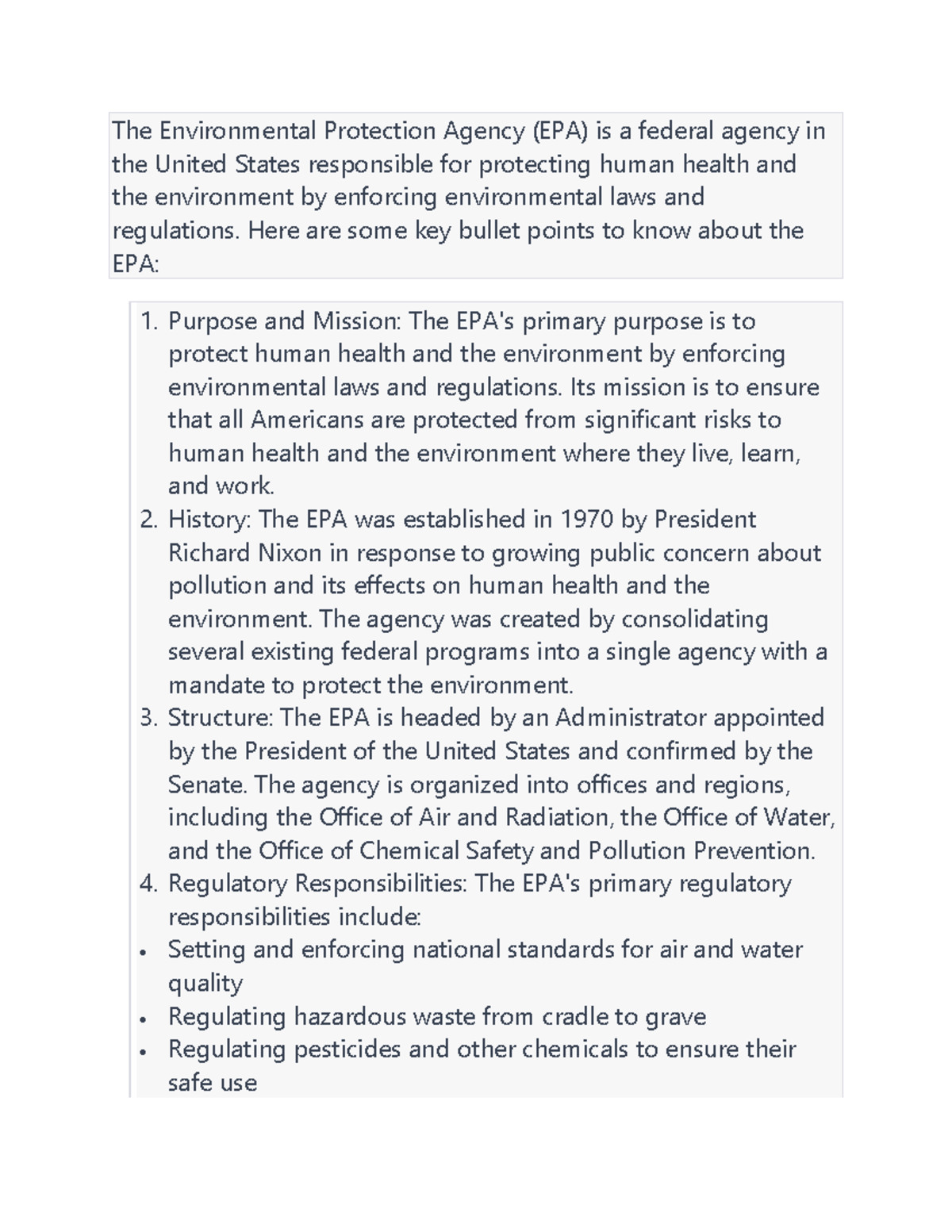 EPA - Notes - The Environmental Protection Agency (EPA) is a federal ...