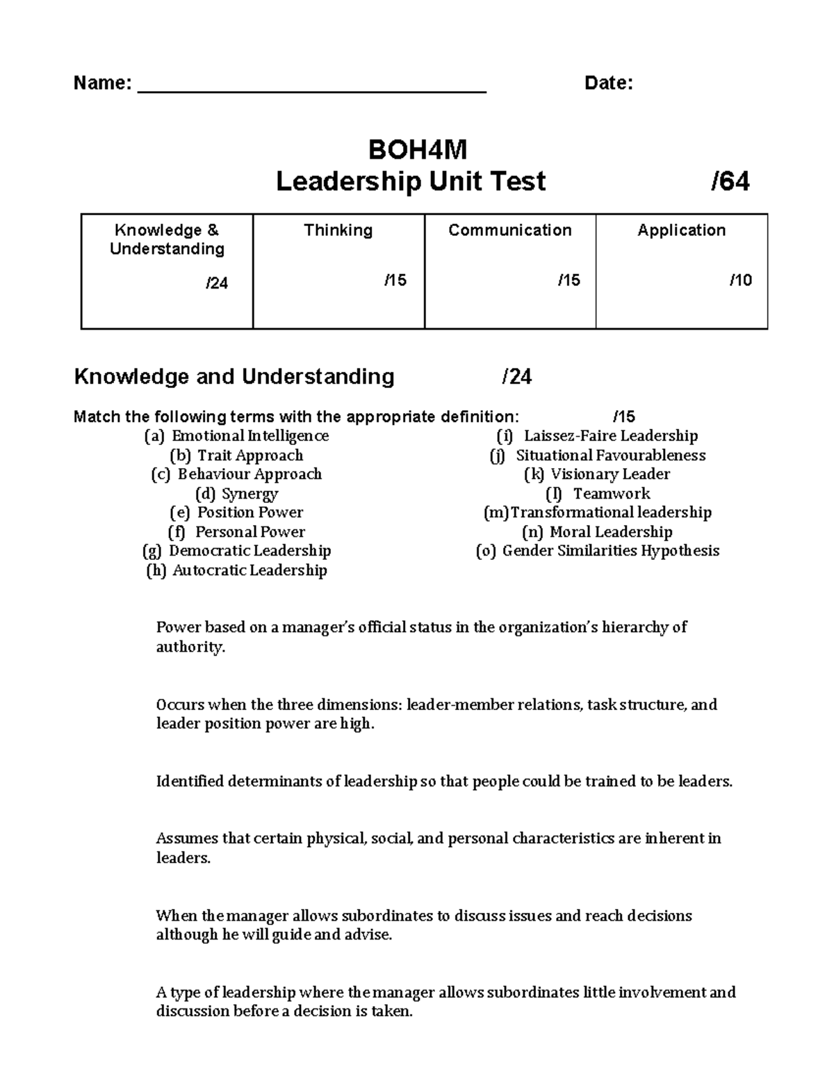 Arshiya Mohamed Nasirkhan, BOH4M, Unit 2 Test, May 25, 2024 Empty ...