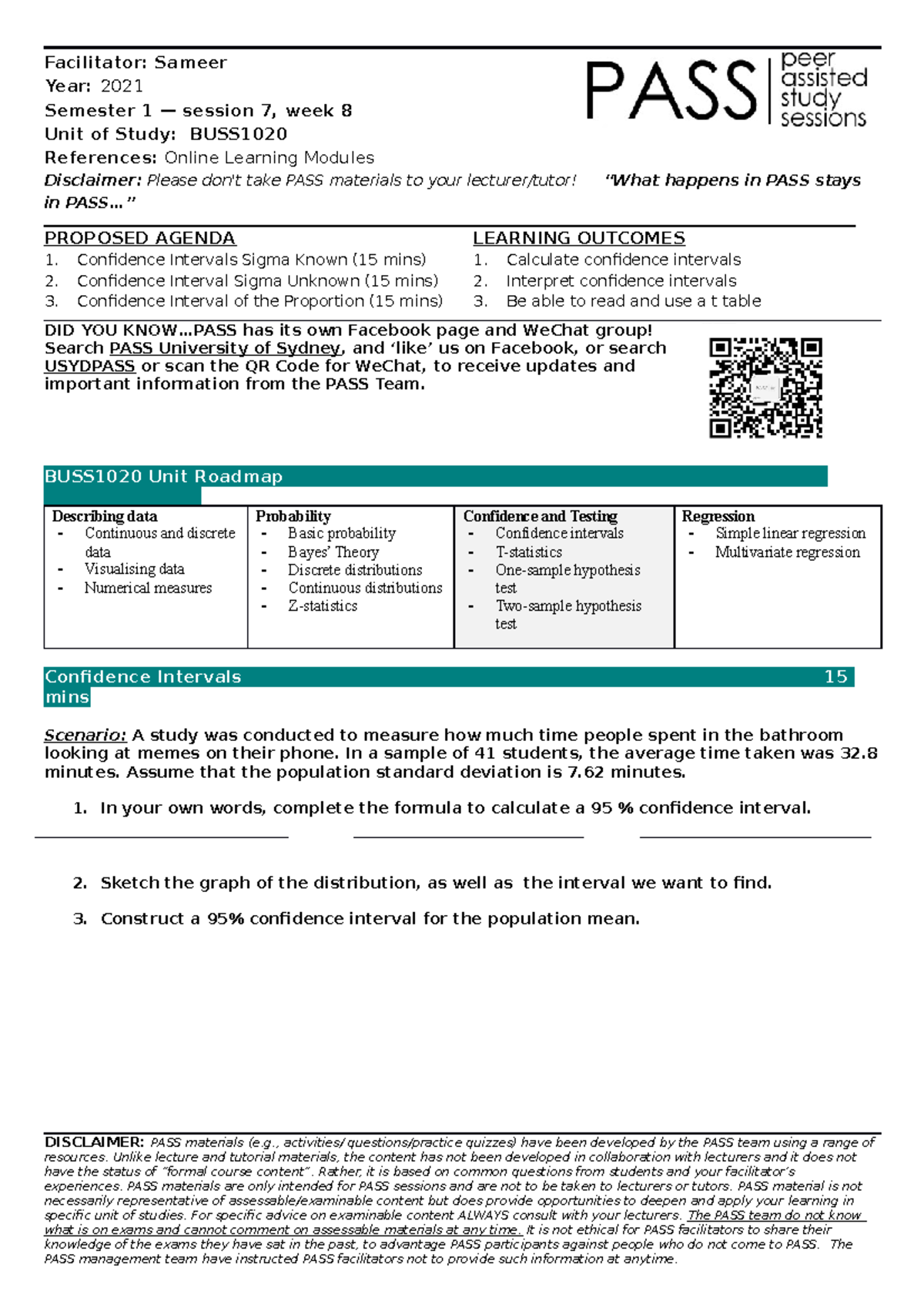 Session 7 Week 8 Confidence Intervals Facilitator Sameer Year 2021 Semester 1 — Session 7 