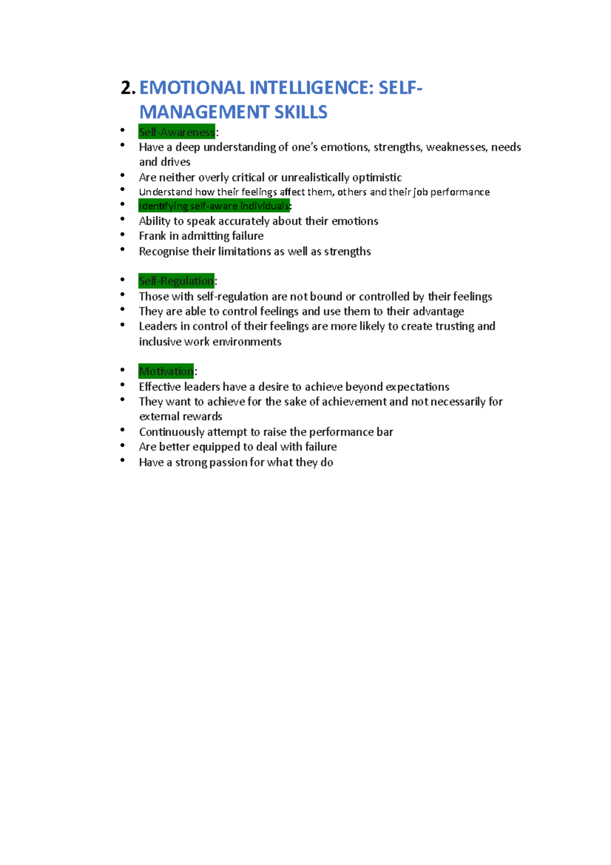 10 - Lecture notes 1 - 2 INTELLIGENCE: SELF- MANAGEMENT SKILLS Self ...