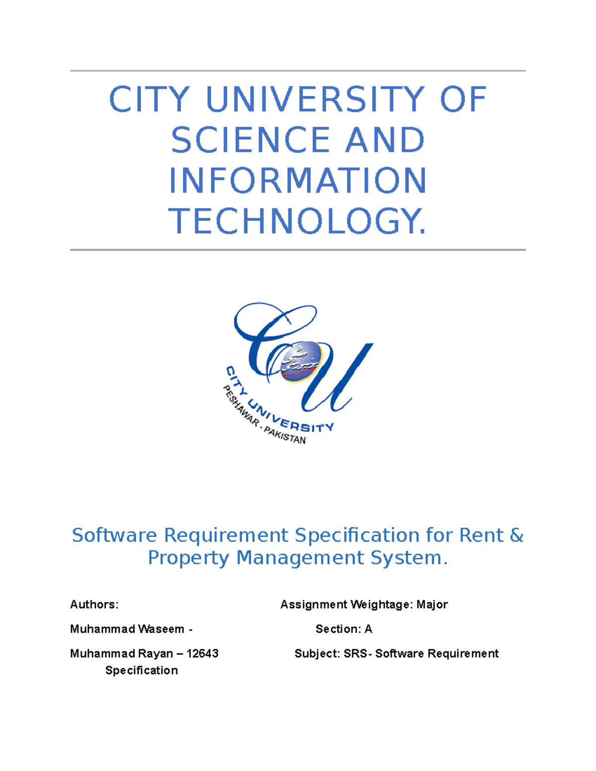RMS-SRS - CITY UNIVERSITY OF SCIENCE AND INFORMATION TECHNOLOGY ...