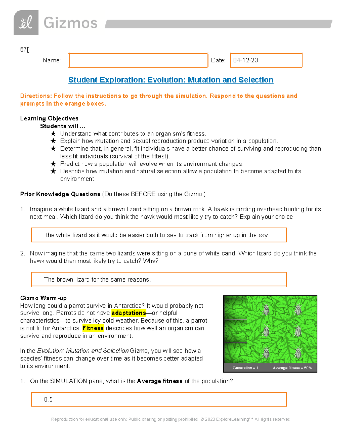 - 13 - This PDF has all the answers to the following gizmo - 67[ Name ...
