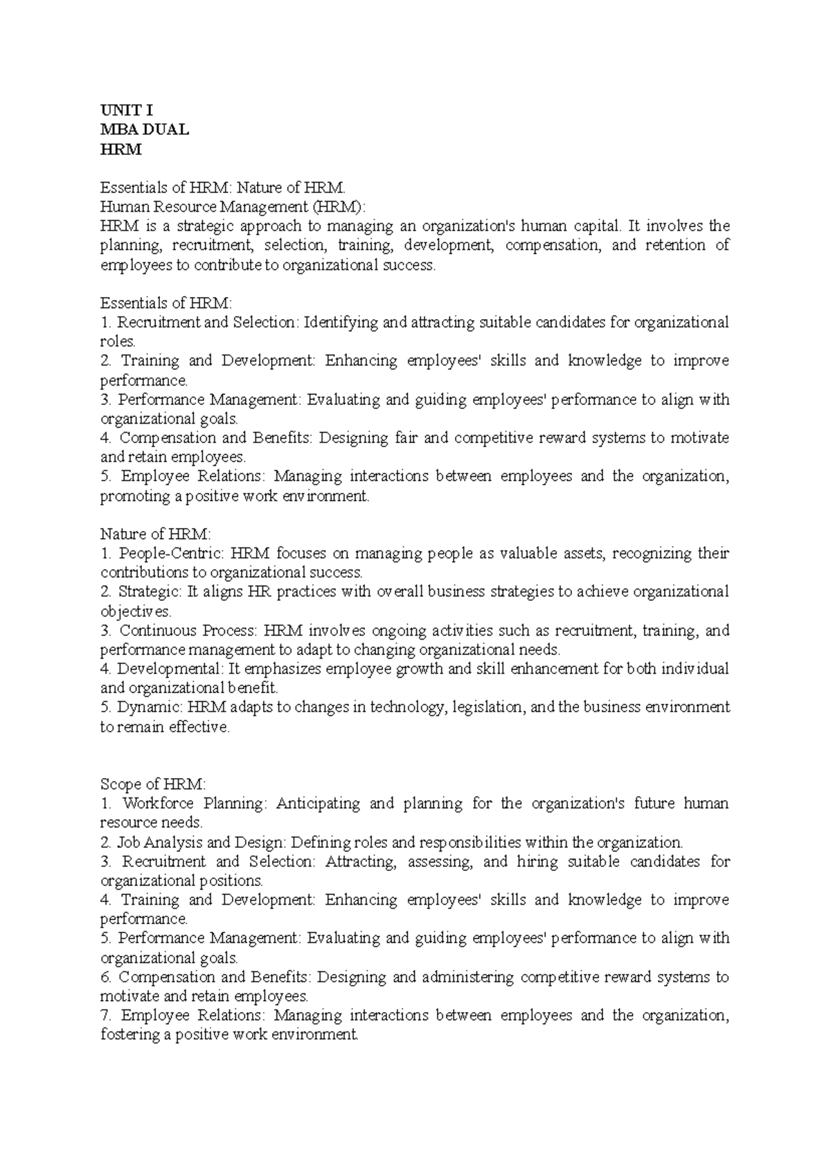 UNIT I HRM MBA DUAL - Human resource management - UNIT I MBA DUAL HRM ...