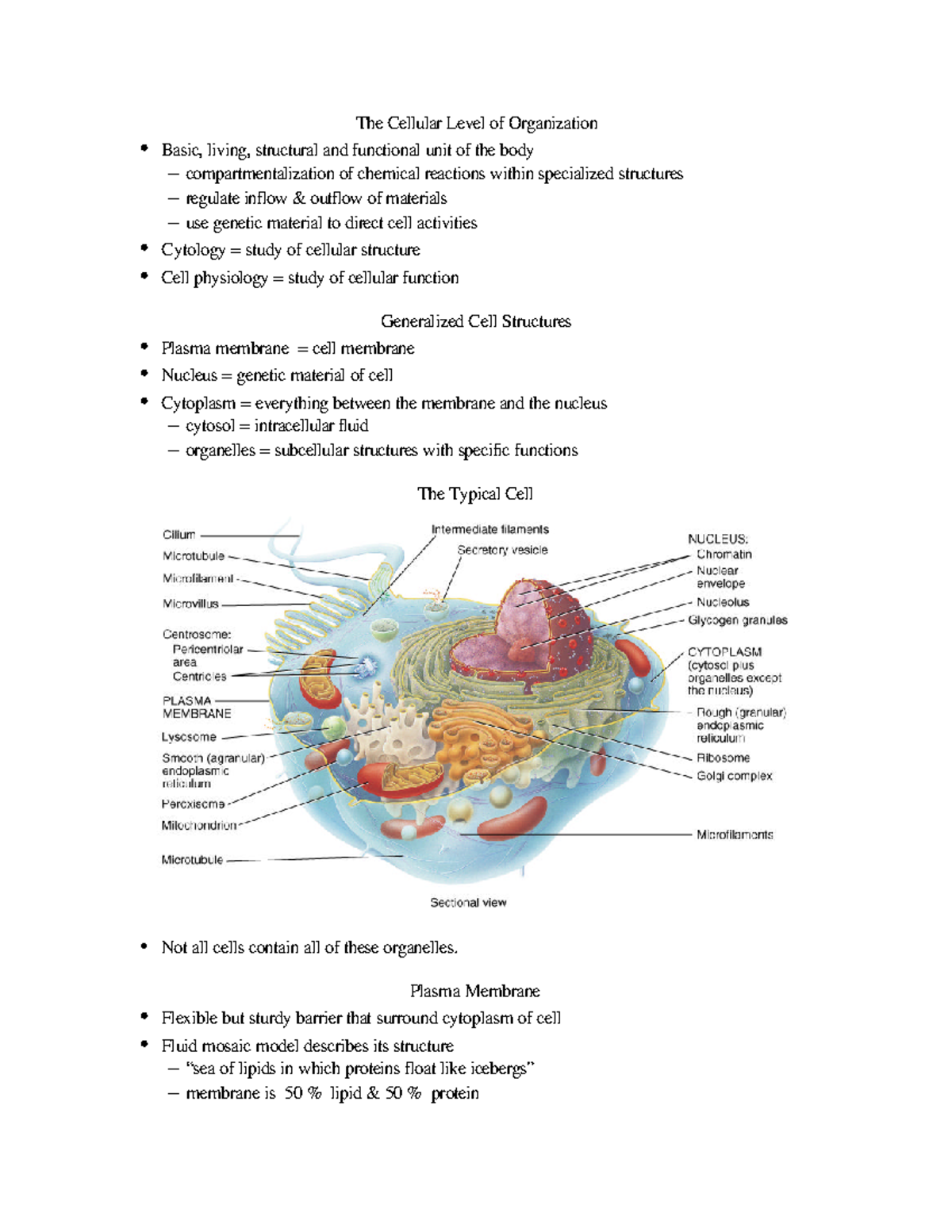 Cell Organization - Lecture notes 2 - The Cellular Level of ...