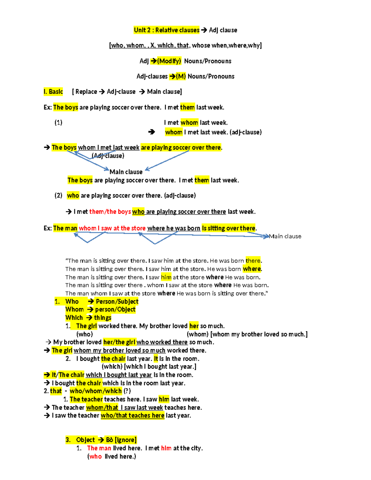 Unit-2 - ưdscjk - Unit 2 : Relative clauses Adj clause [who, whom, , X ...