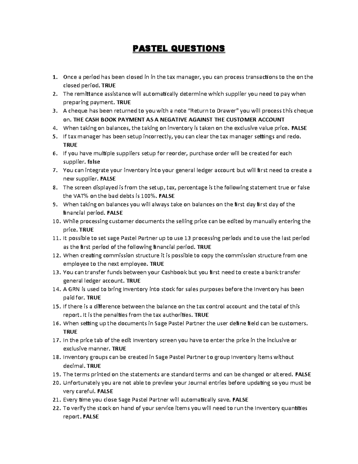 Pastel Questionss - question paper for practise - PASTEL QUESTIONS Once ...