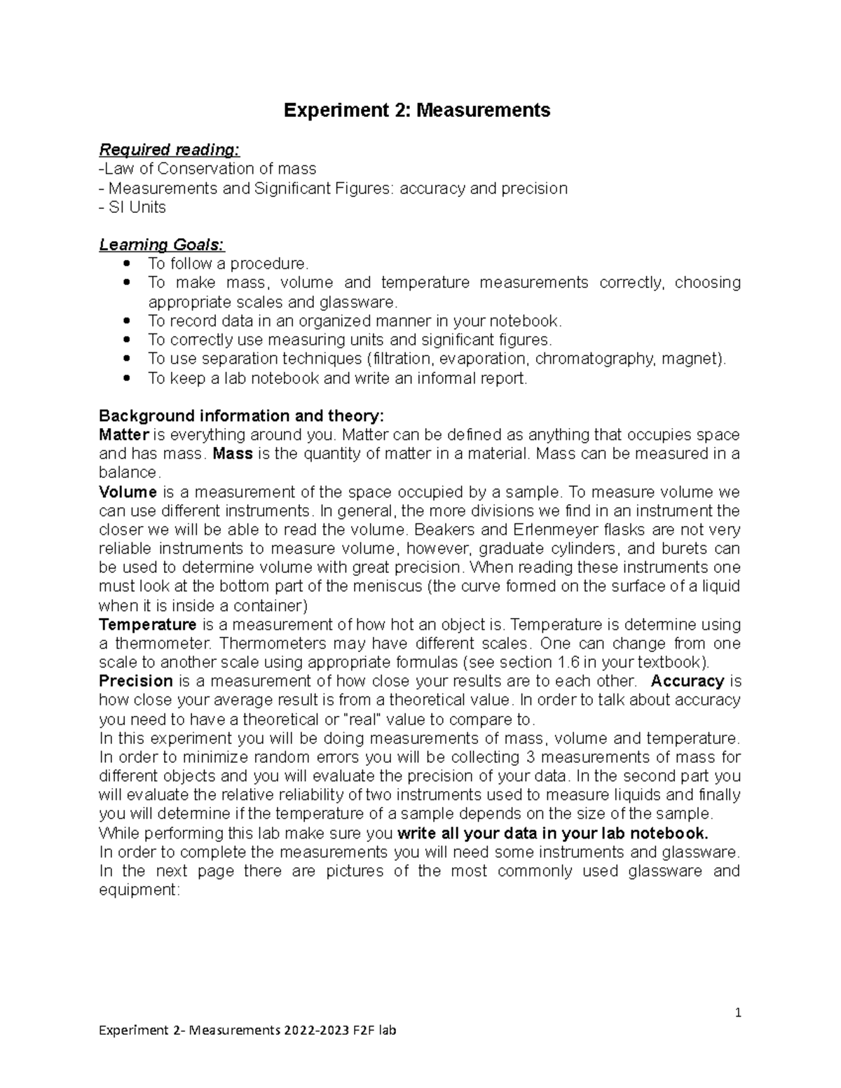Experiment 2- Measurements Fall 2022 F2F - Experiment 2: Measurements ...