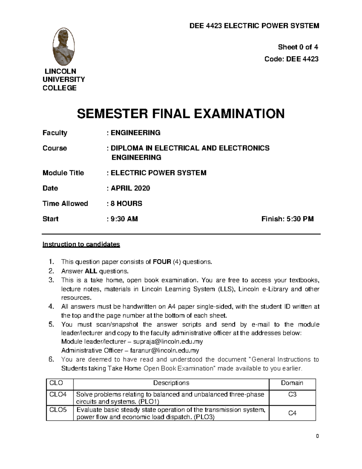 DEE 4423 Final Exam Question Paper - Sheet 0 of 4 Code: DEE 4423 ...
