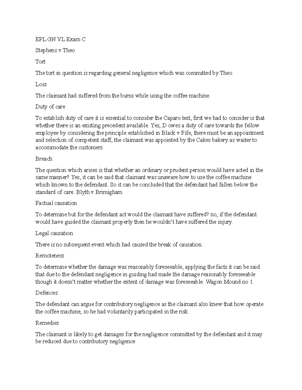 EPL GN VL Exam C - relevant for examination - EPL GN VL Exam C Stephens ...