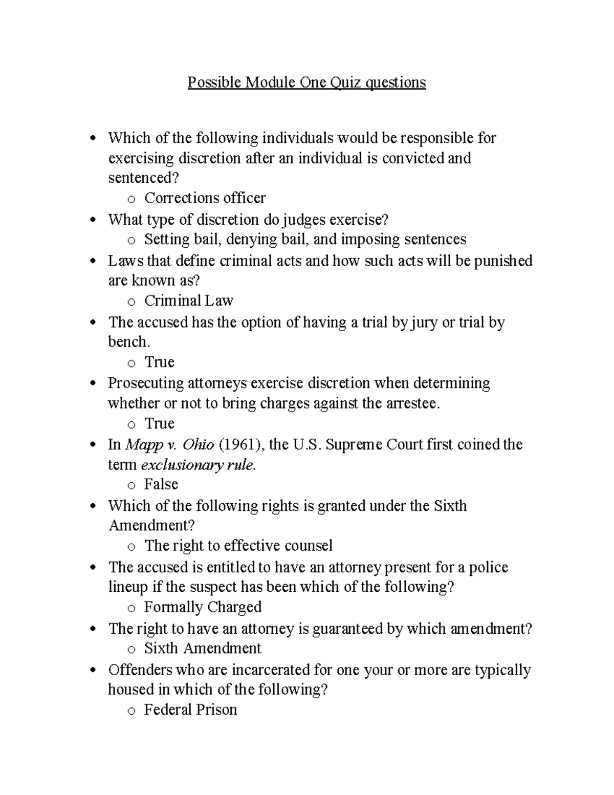 Mod One Quiz - These are only possible questions. - Possible Module One ...