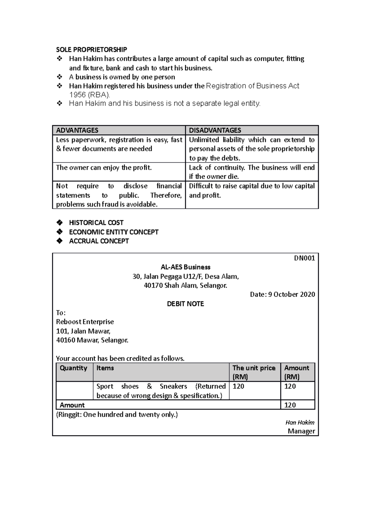 FAR110 Assignment Intro - SOLE PROPRIETORSHIP Han Hakim has contributes ...