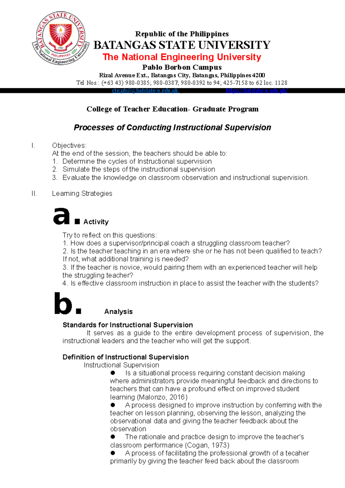 Processes of Conducting Instructional Supervision - Republic of the ...