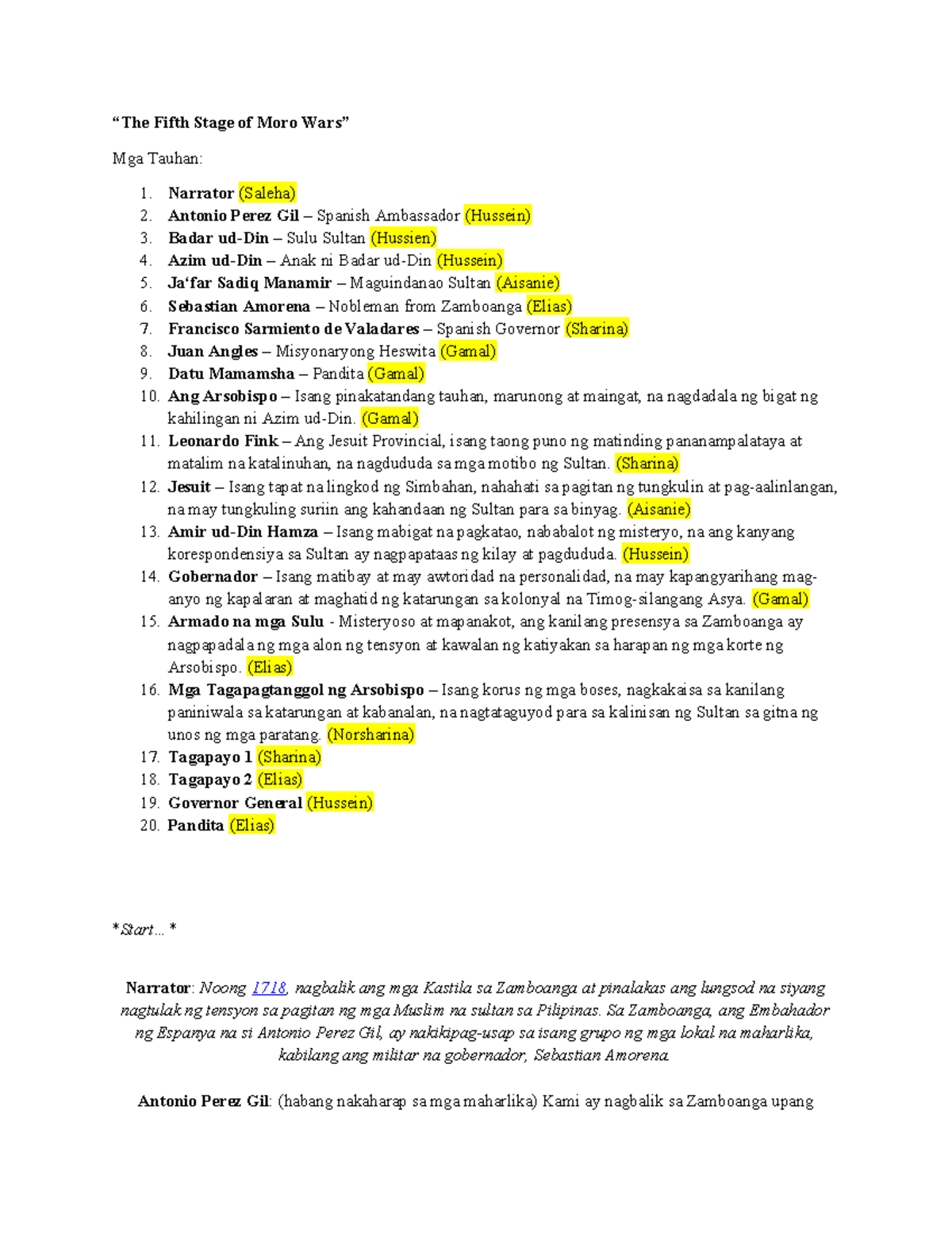 Puppet show final script - “The Fifth Stage of Moro Wars” Mga Tauhan: 1 ...