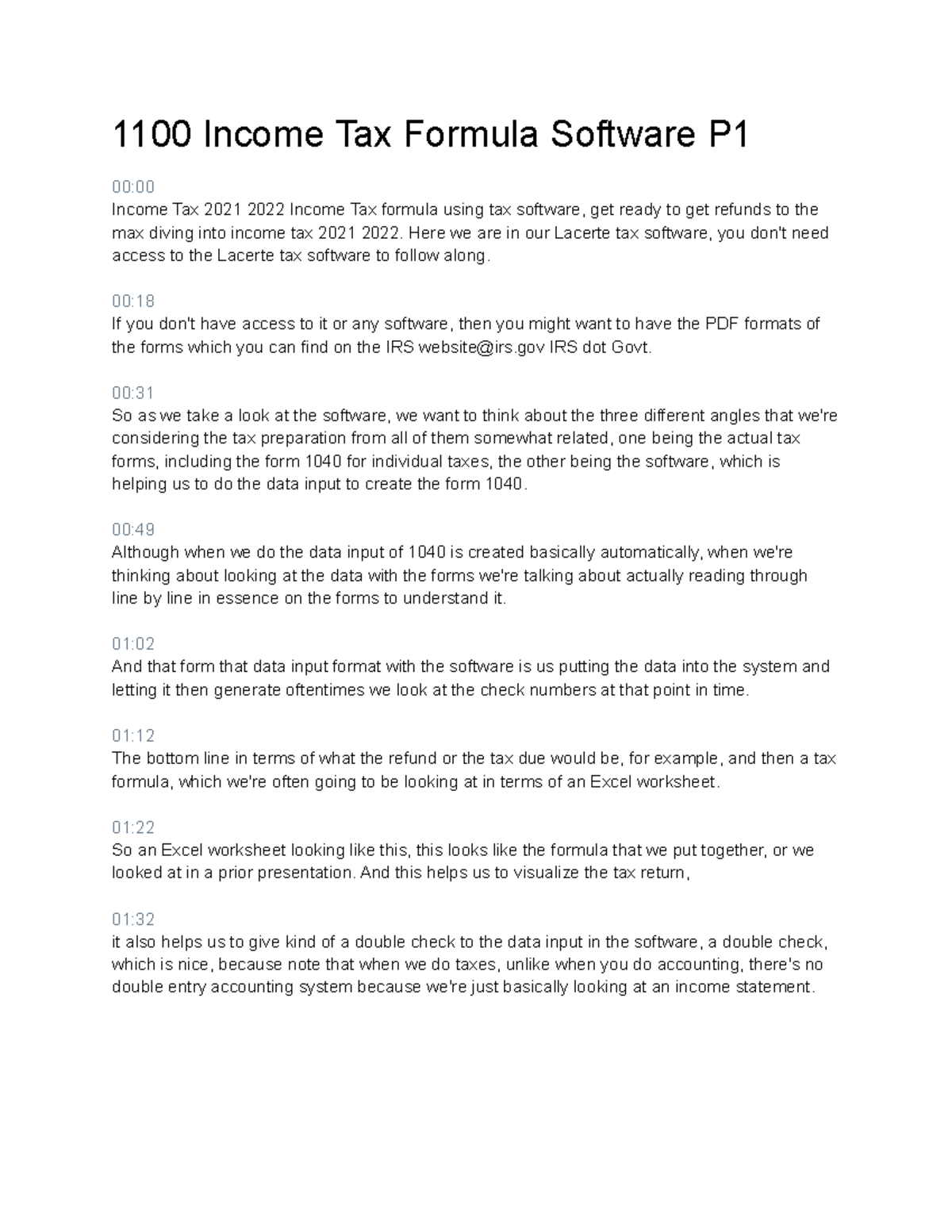 1100 Income Tax Formula Software P1 - Here we are in our Lacerte tax ...