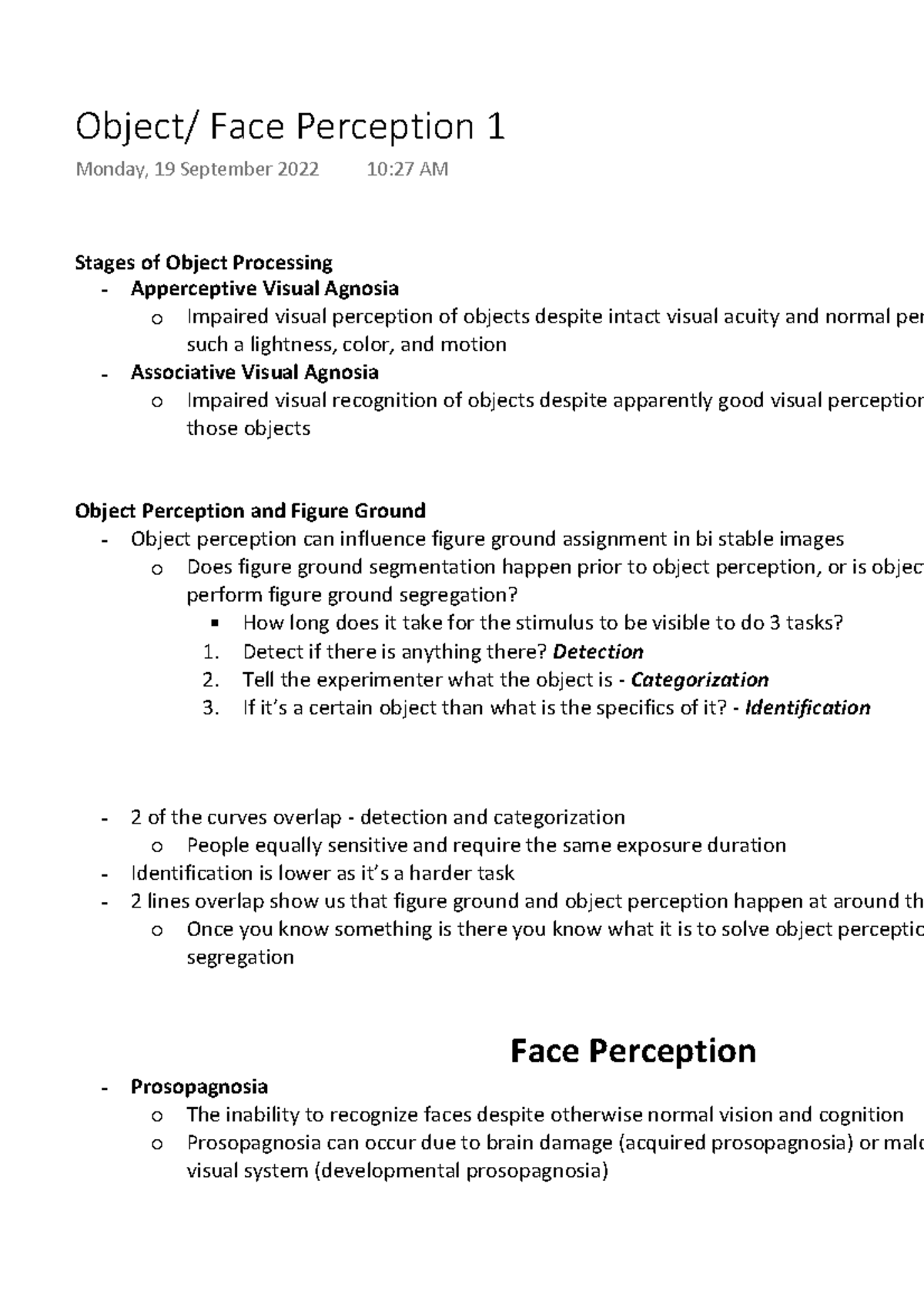 Object Face Perception 1 Advanced Cognitive Psychology Victoria