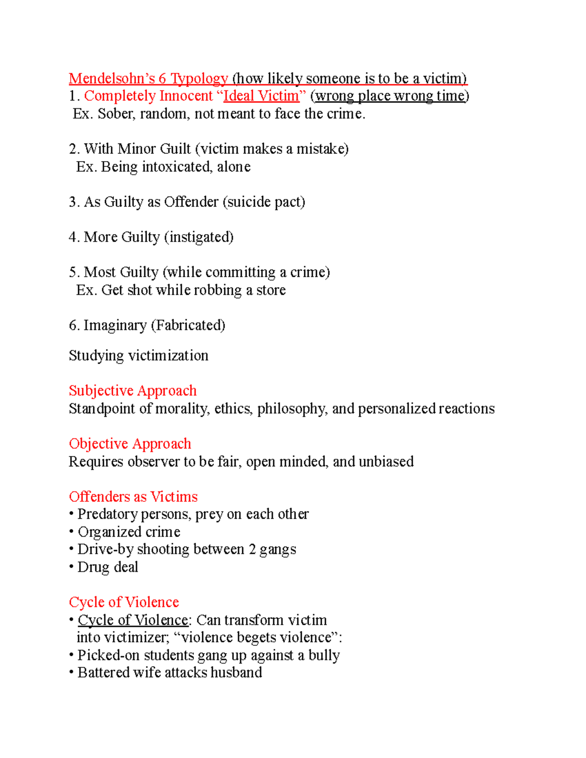 CJ 5 - Victimology fill in the blank lecture notes - Mendelsohn’s 6 ...