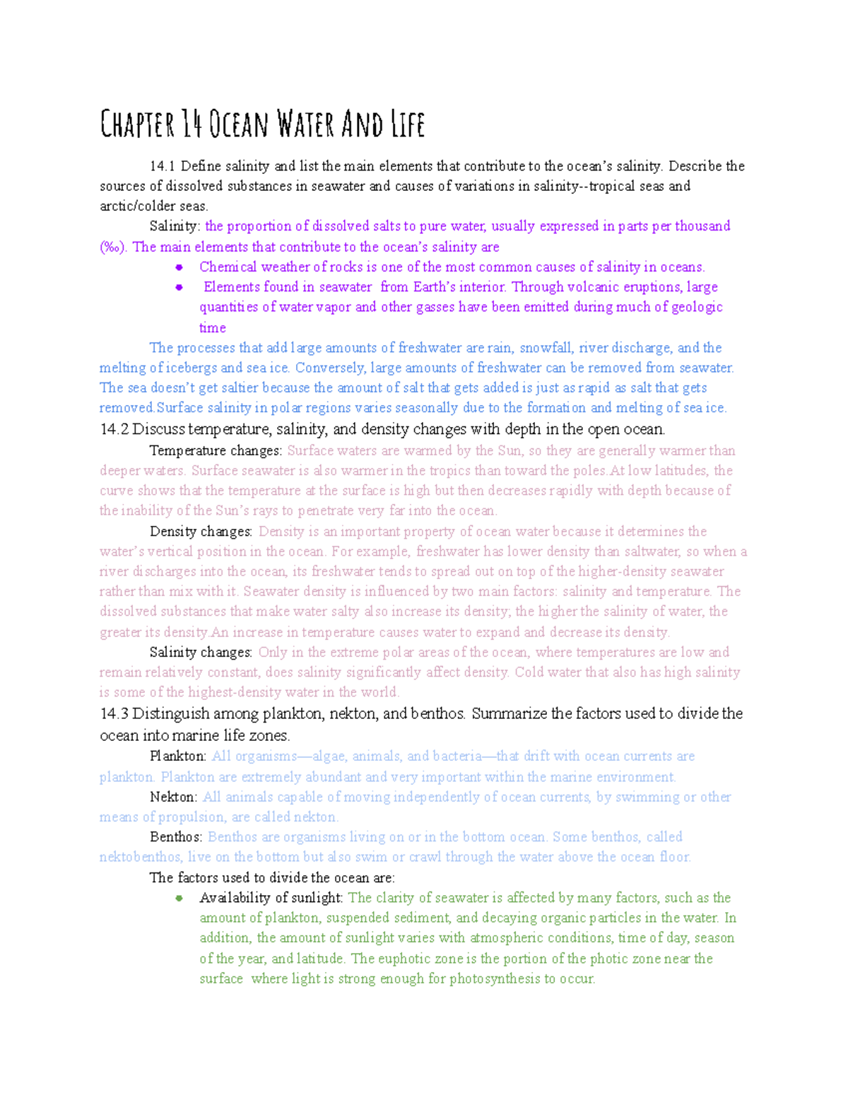CH14 Ocean water and life - Chapter 14 Ocean Water And Life 14 Define ...