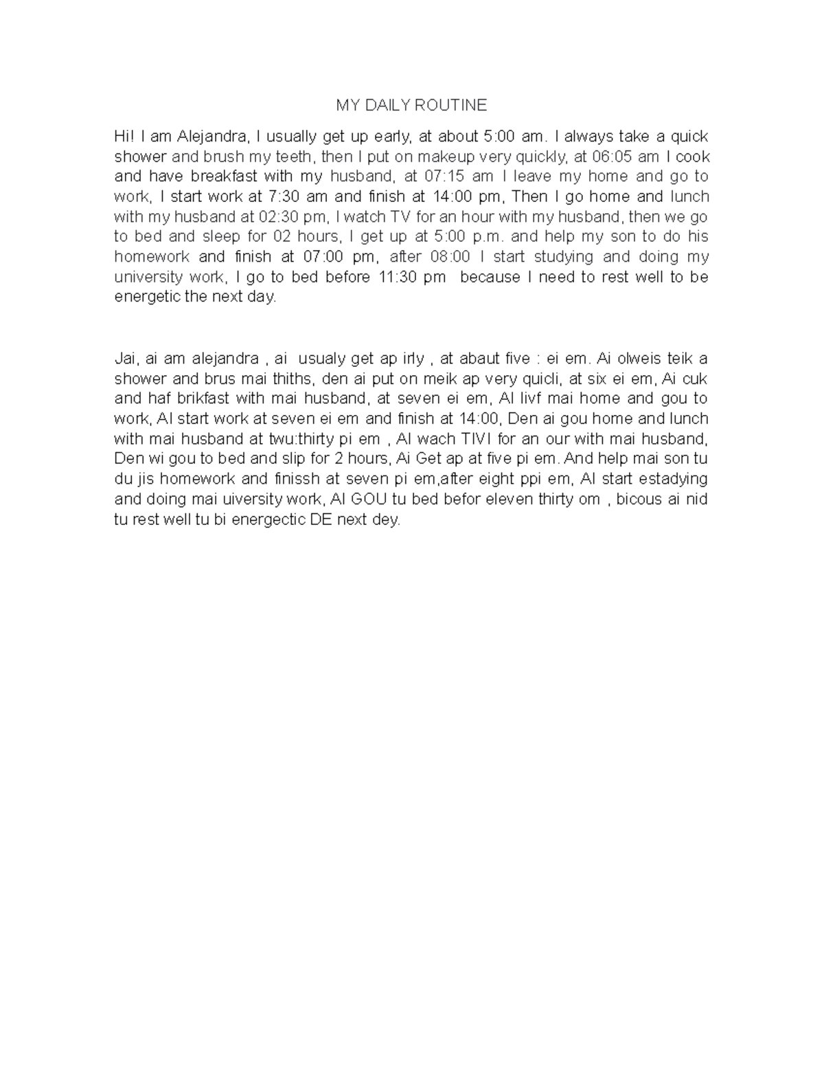 MY Daily Routine - Lecture notes MI RITUNA - MY DAILY ROUTINE Hi! I am ...