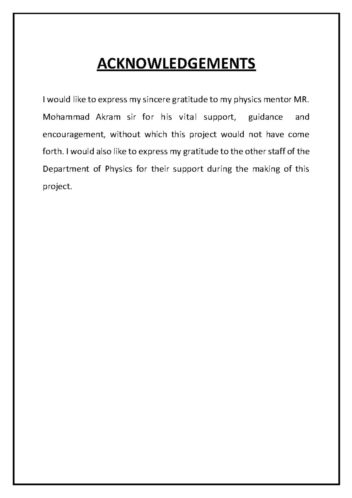 Hashir noor 12B phy project report - ACKNOWLEDGEMENTS I would like to ...