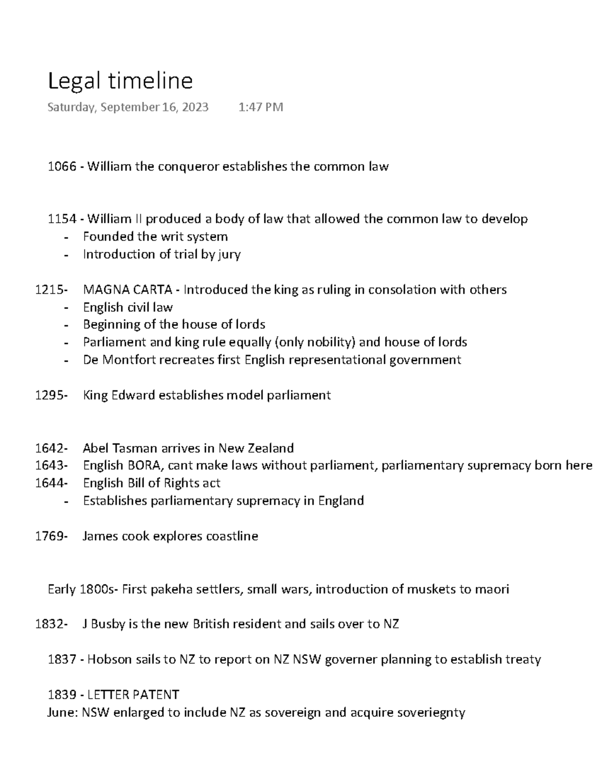 Legal timeline - 1066 - William the conqueror establishes the common ...
