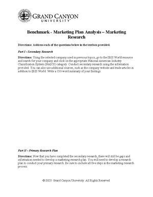 Benchmark Marketing Plan Analysis Marketing Research ( - Benchmark ...