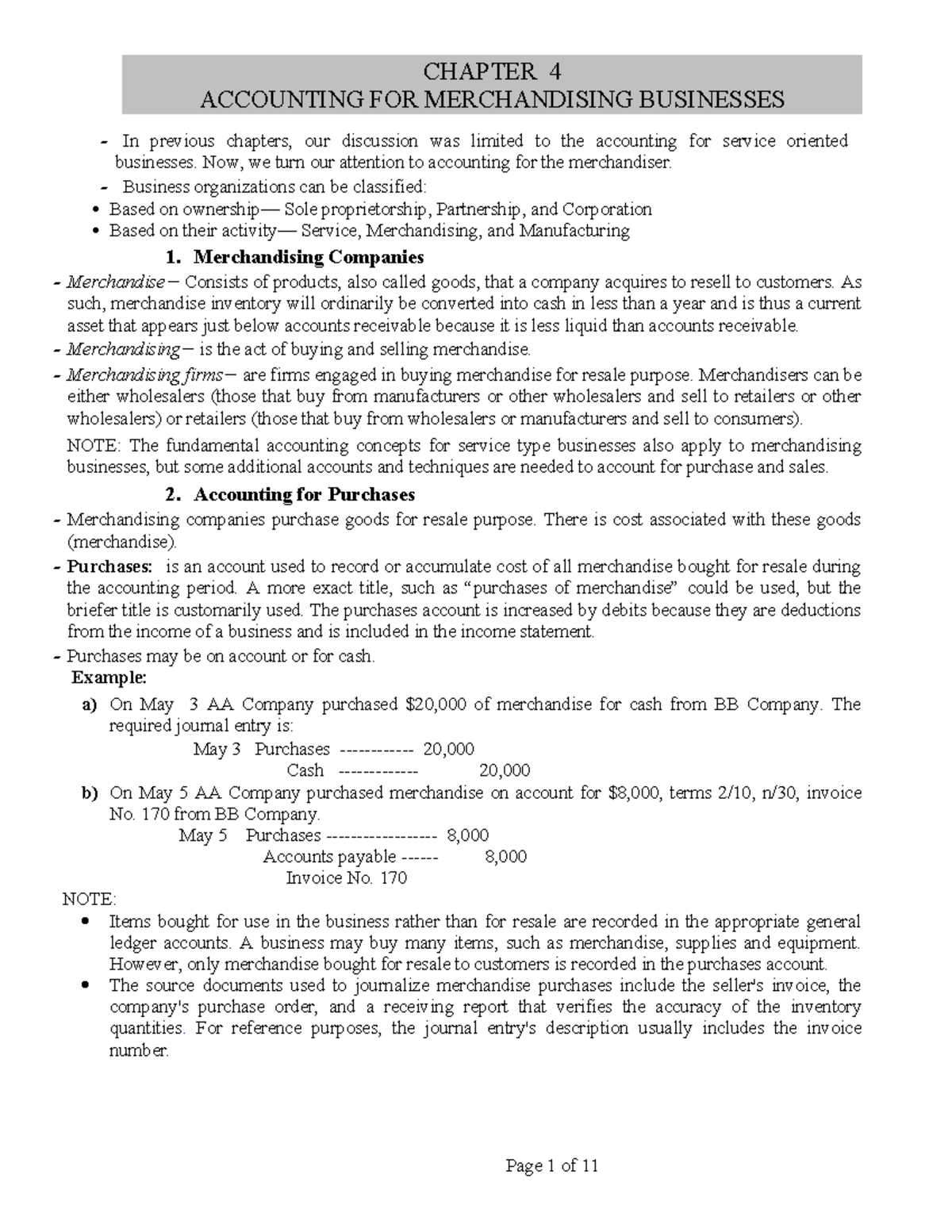 Chapter 4 Accounting FOR Merchandising Firms-1 - CHAPTER 4 ACCOUNTING ...