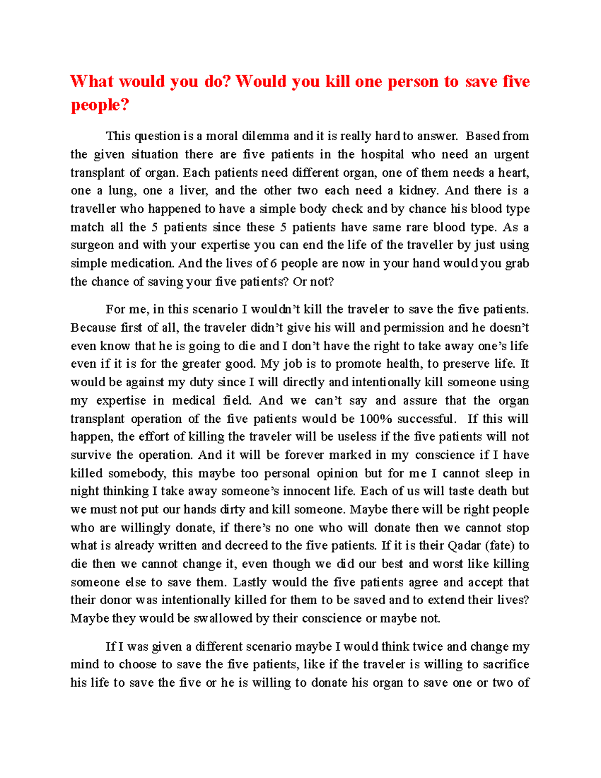 Health Ethics- Would YOU KILL Someone TO SAVE MANY - What would you do ...