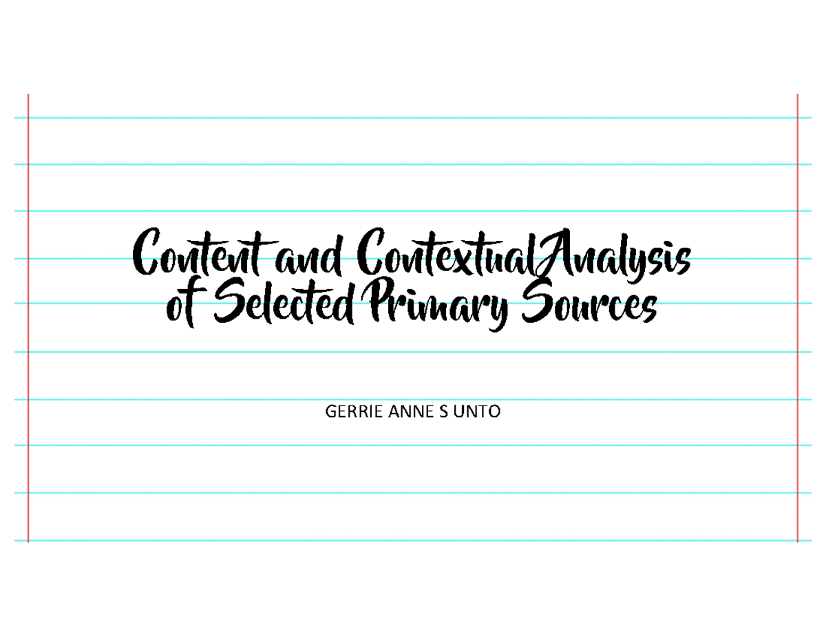 Content and Contextual Analysis - The need to examine primary sources ...