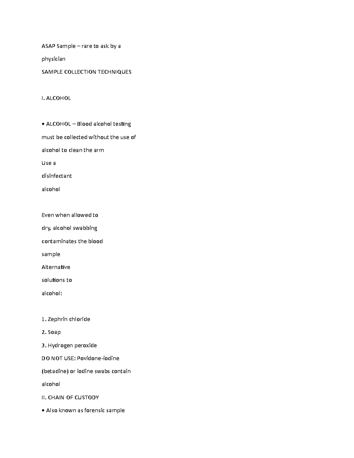 ASAP Sample - ALCOHOL ALCOHOL – Blood alcohol testing must be collected ...