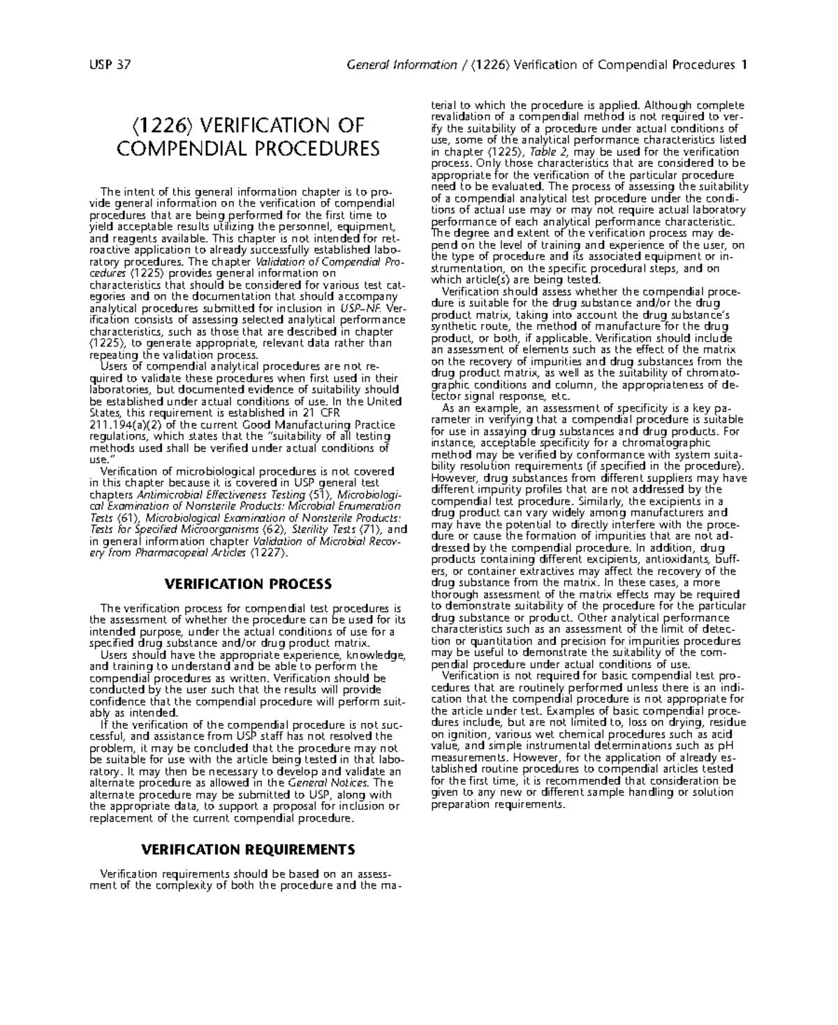 Usp 1226 verification of methods - USP 37 General Information / 〈 1226 〉 Verification of ...