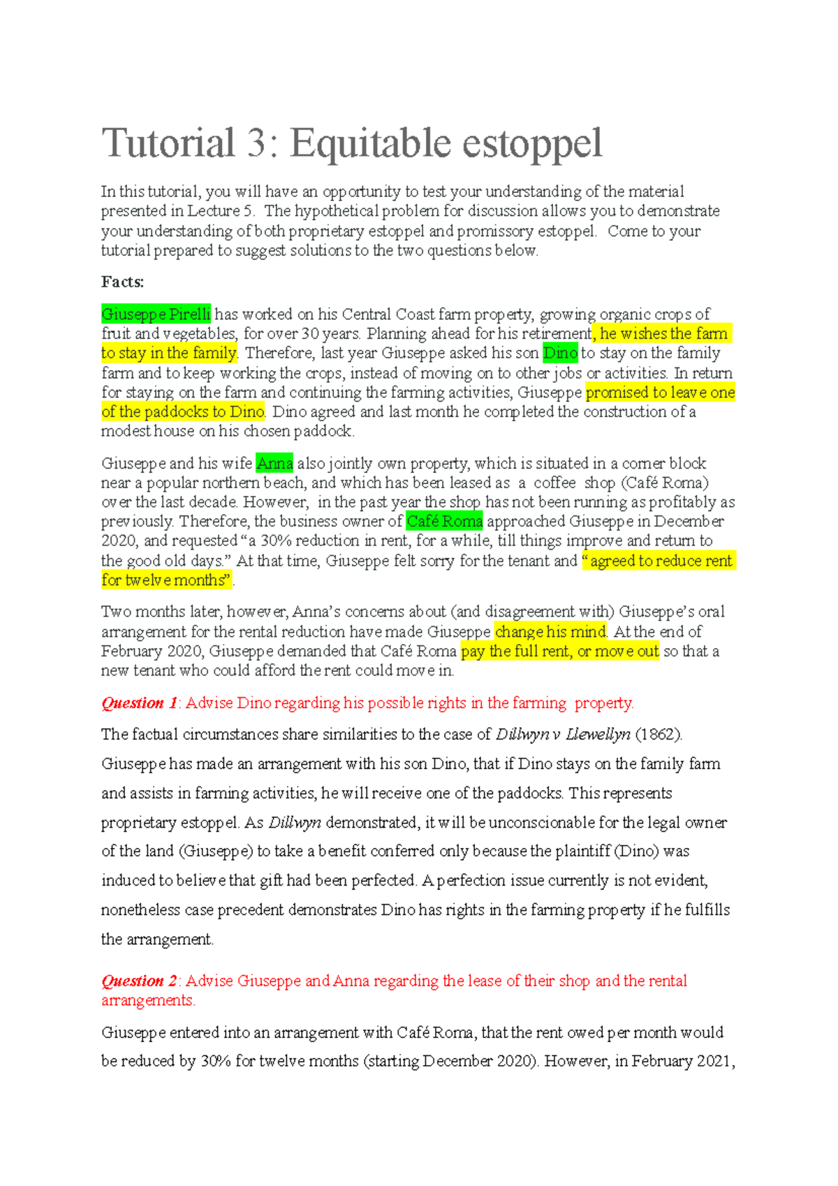 Tutorial 3 - Equitable Estoppel - Tutorial 3: Equitable estoppel In ...