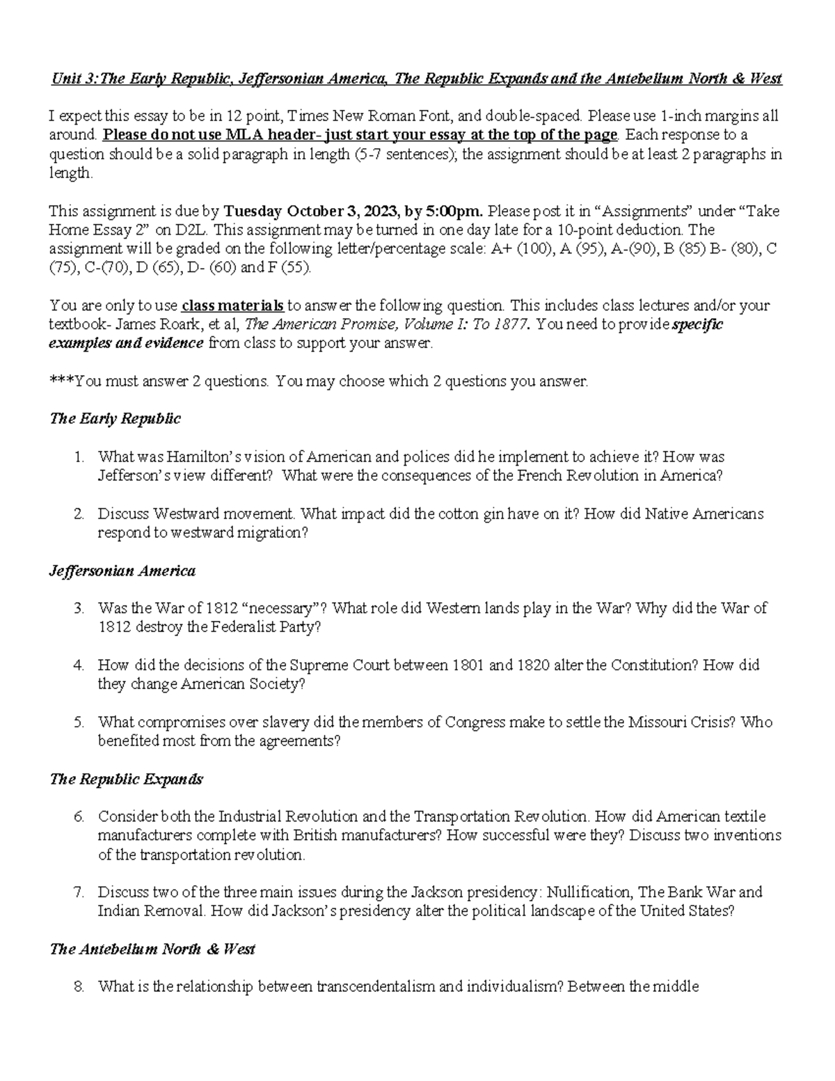 Unit 3 Early Republic Jefferson Expand Antebellum N and W - Unit 3:The ...