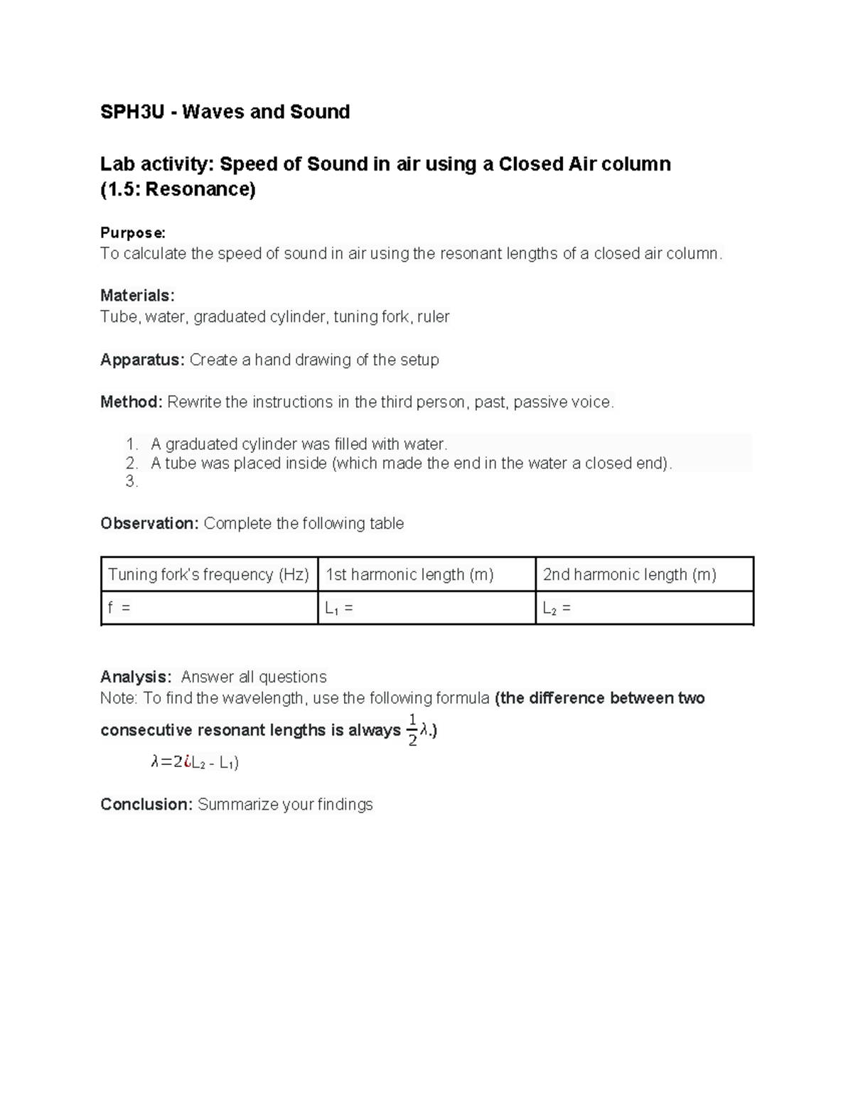 SPH3U - Waves and Sound-Lab Activity - Copy - SPH3U - Waves and Sound ...