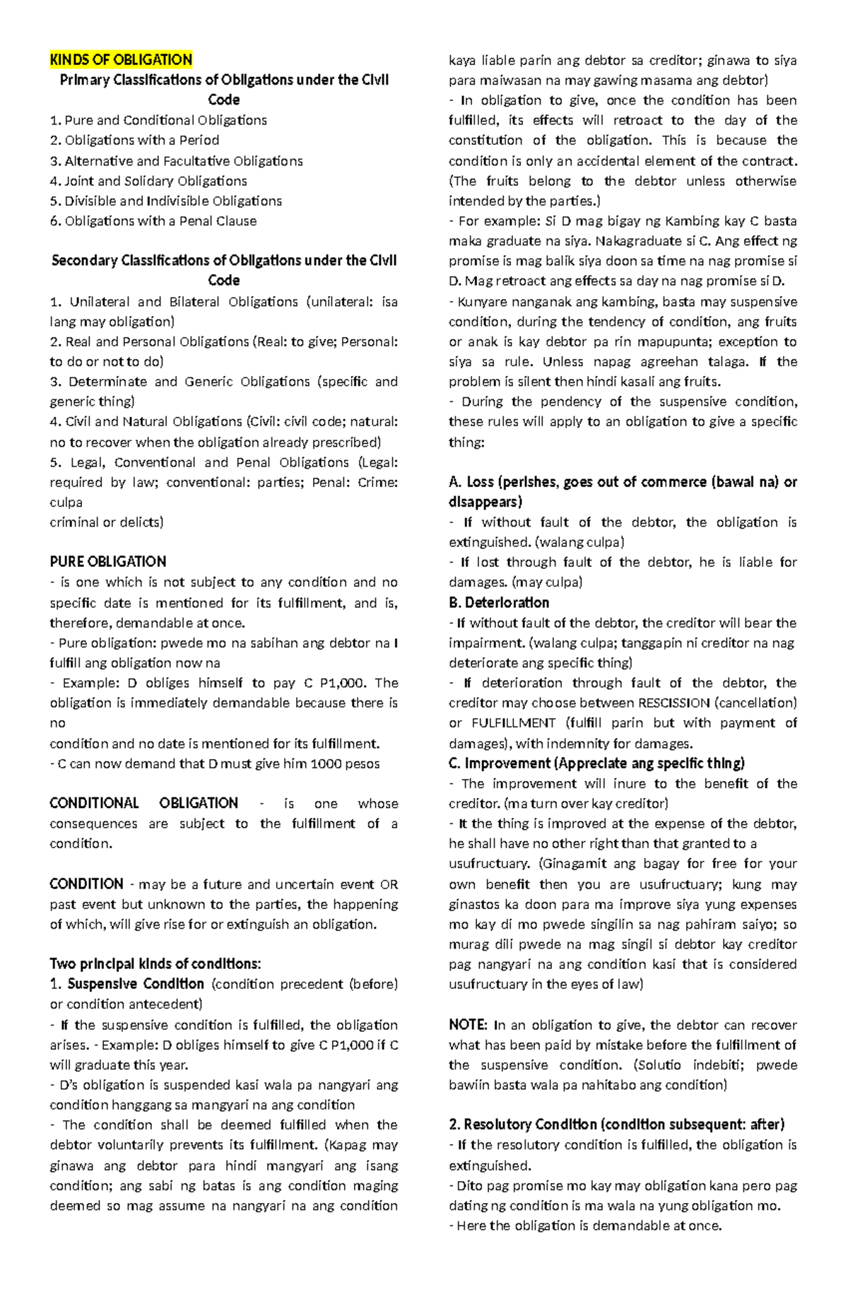 Kinds-OF- Obligation - be safe - KINDS OF OBLIGATION Primary ...