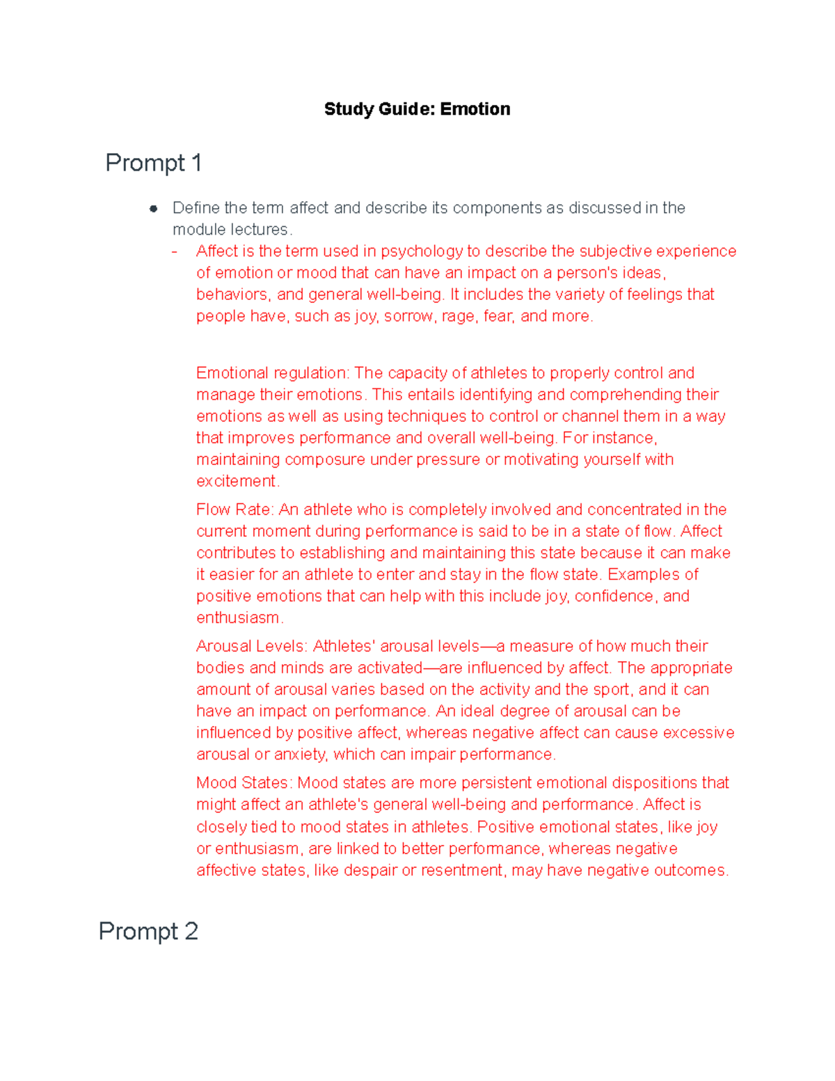 Study Guide Emotion - Study Guide: Emotion Prompt 1 Define the term ...