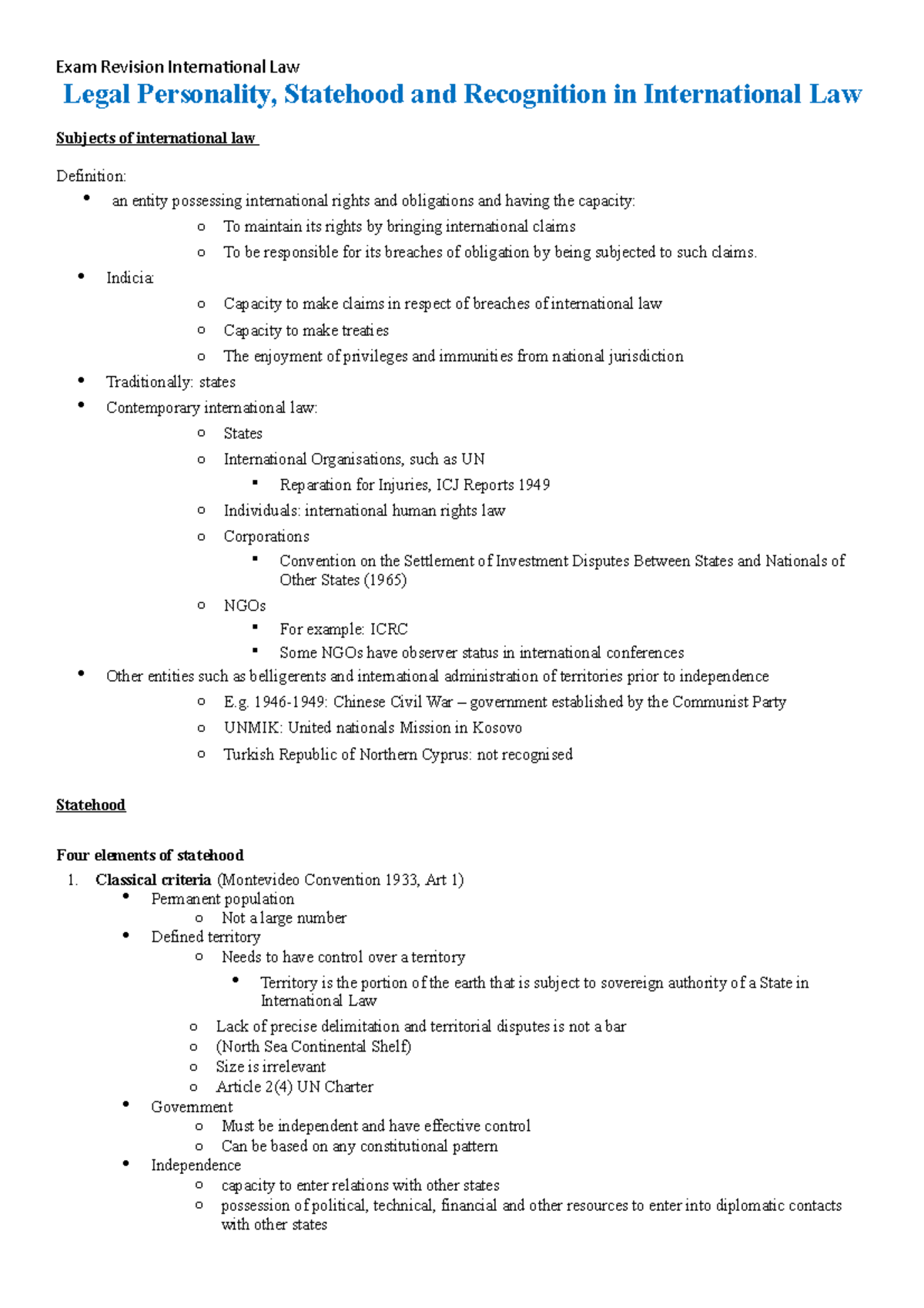 International law revision - Legal Personality, Statehood and ...